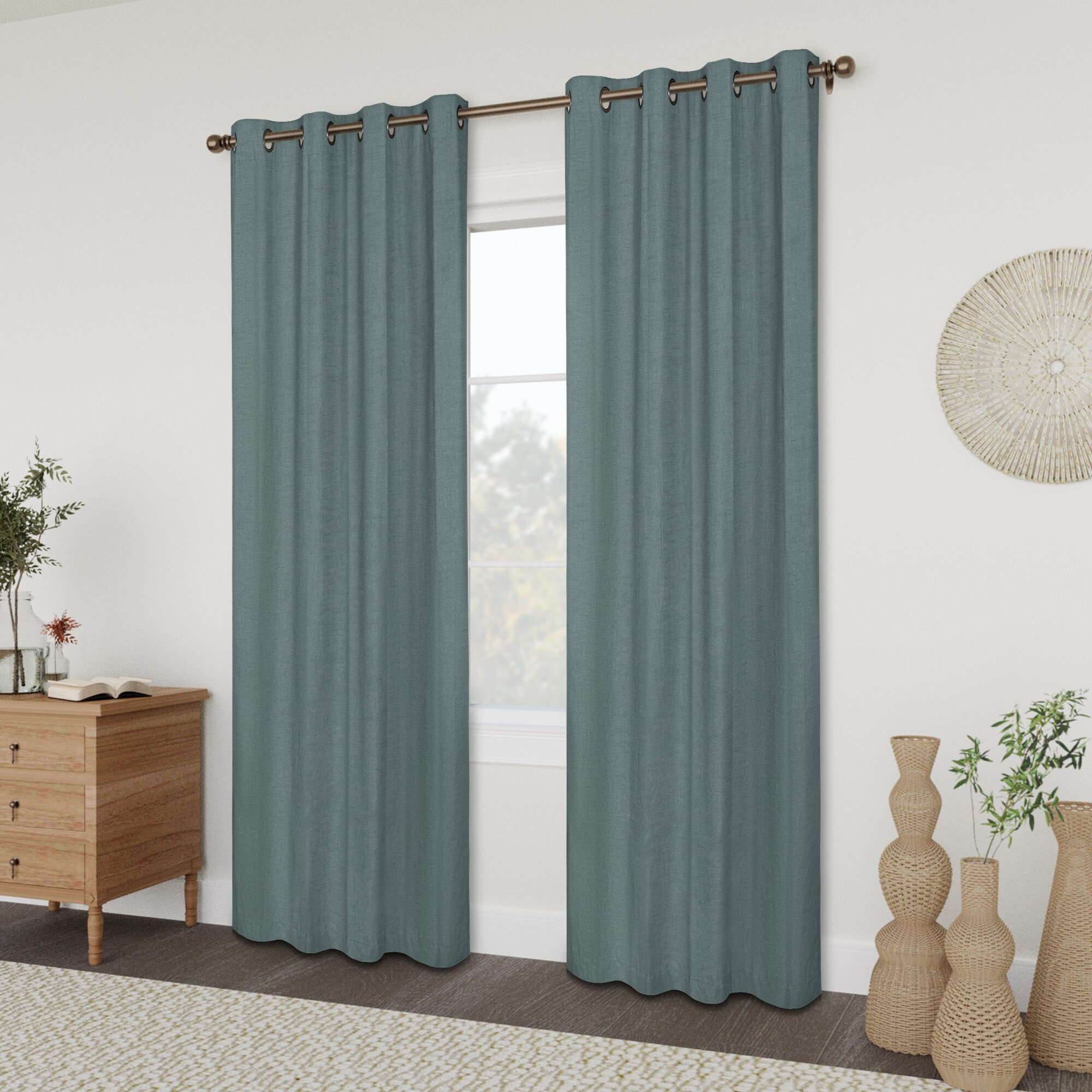 Awesome Home 52-in W x 96-in L River Blue Linen Slub Blackout Grommet ...
