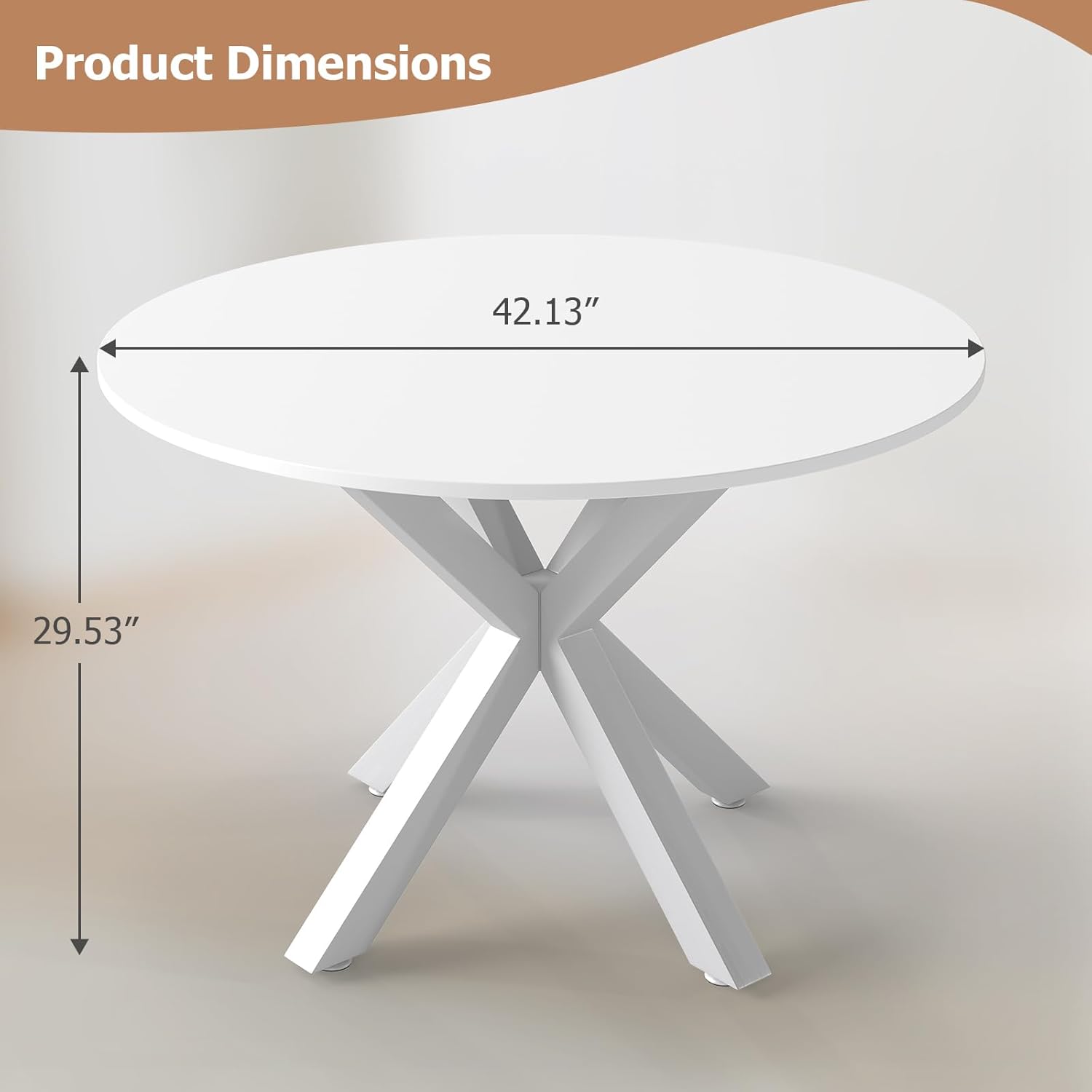 Zevemomo Round Dining Table 42 Inch with White Metal Cross Legs White ...
