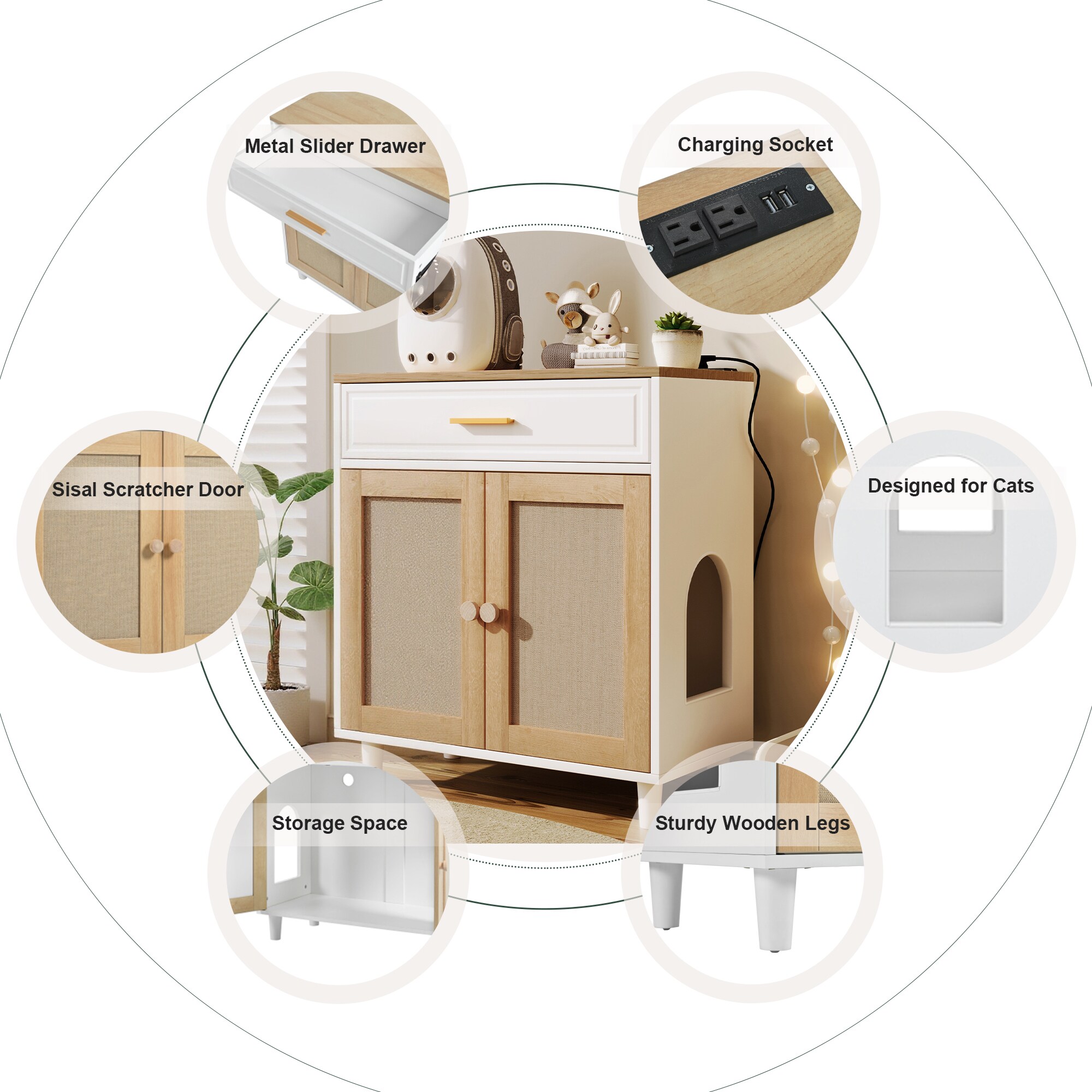 Tatayosi 3 IN 1 Cat furniture Litter box Enclosure with Cat Scratcher ...