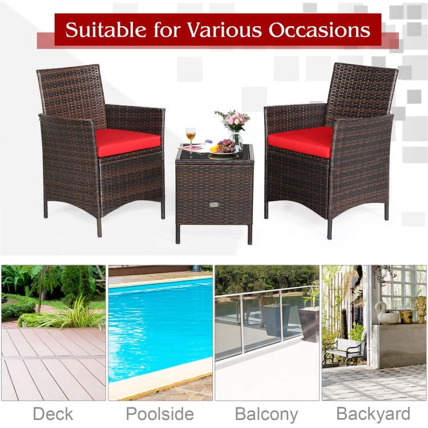 VERYKE 3 Pieces Patio PE Rattan Furniture Set Patio Outdoor Furniture ...