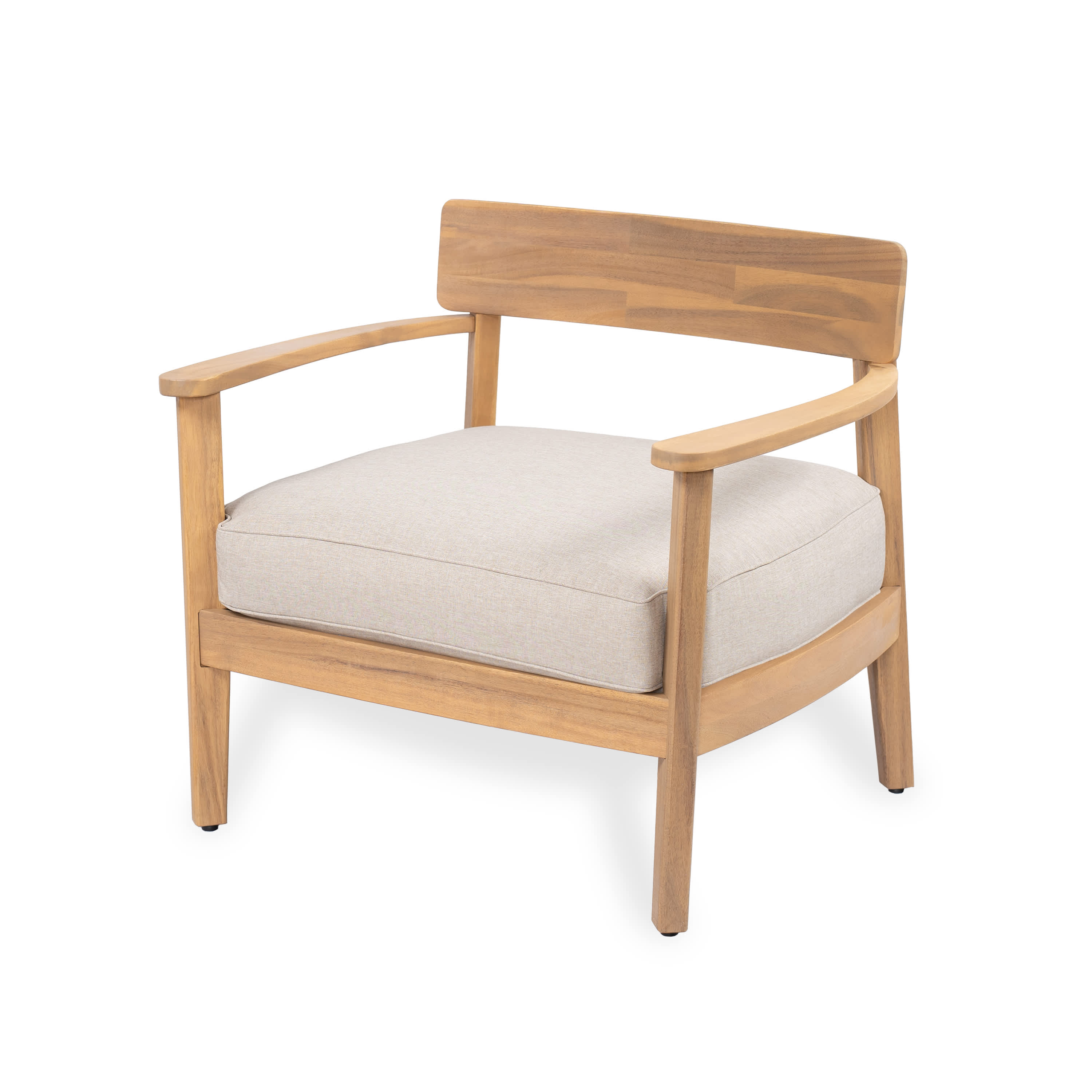 Vynxaria Set of 2 Acacia Wood Club Chair with Beige Polyester Seat ...