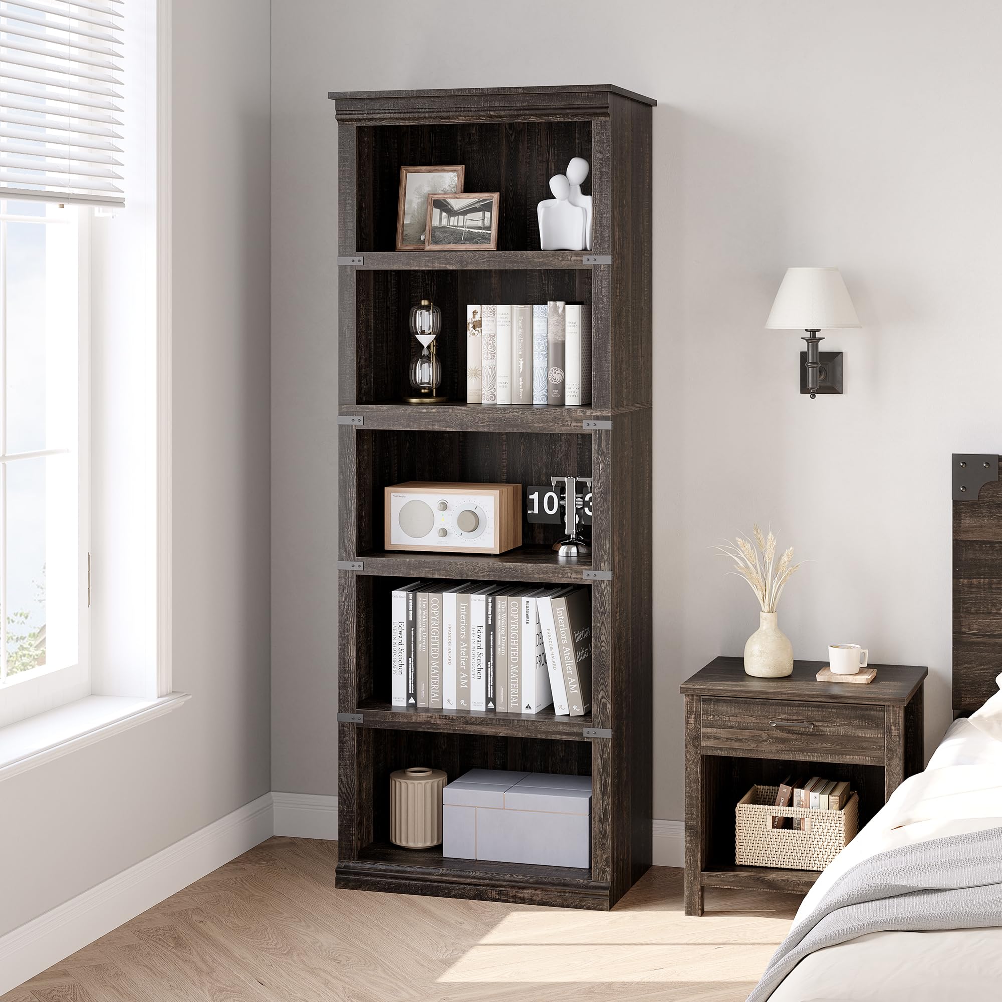 Garvee 24.5 Inch Wide 5 Shelf Freestanding Wooden Bookcase - Display ...