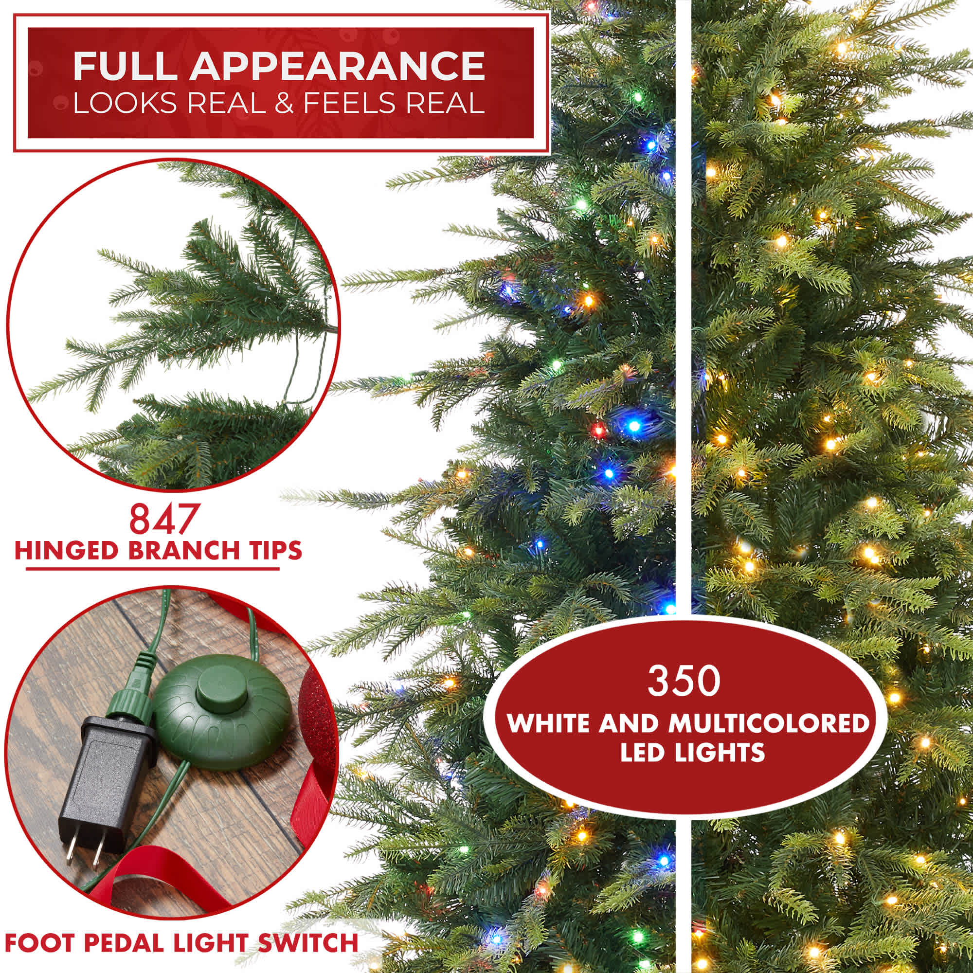 Casafield 6.5FT Pre-Lit Slim Aspen Fir Green Artificial Christmas Tree ...