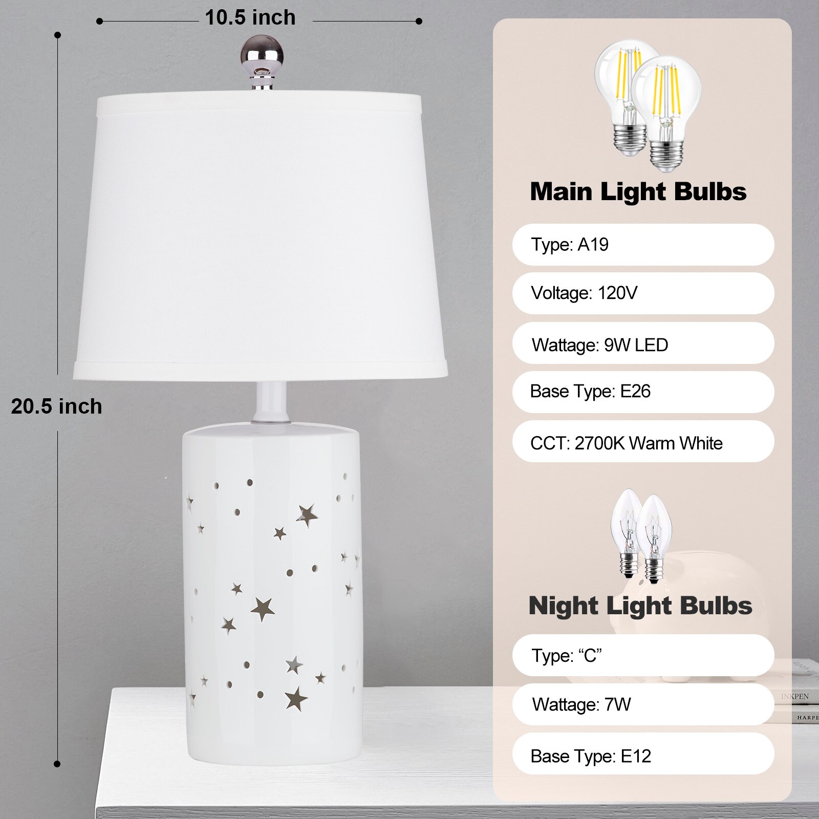 UrFurnishings Acein 20.5-in White LED Rotary Socket Table Lamp with ...