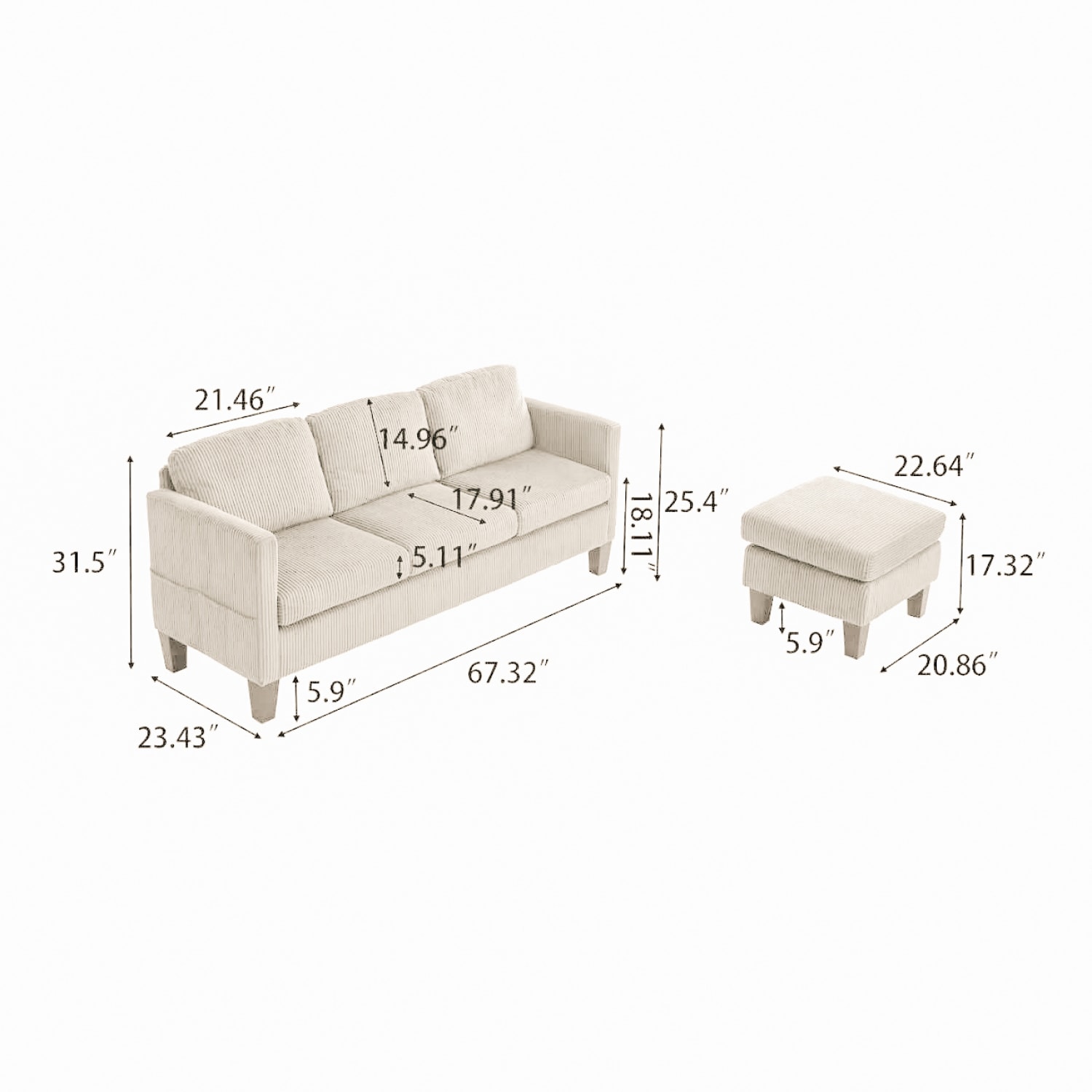 Streamdale Furniture Streamdale L-Shaped Corduroy Sofa- Modern Design ...