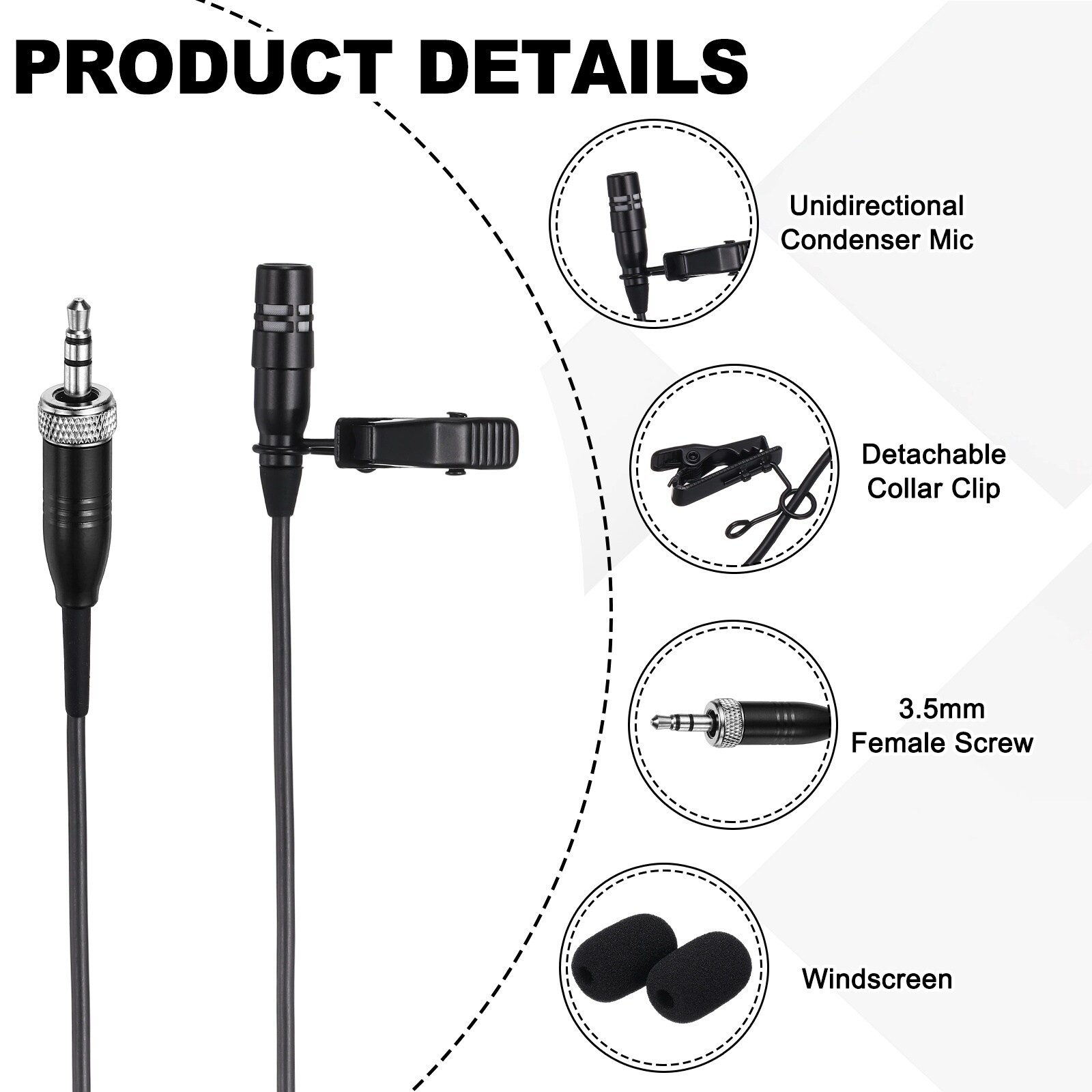 Unique Bargains Lavalier Lapel Microphone 3.5mm Female Screw Plug ...