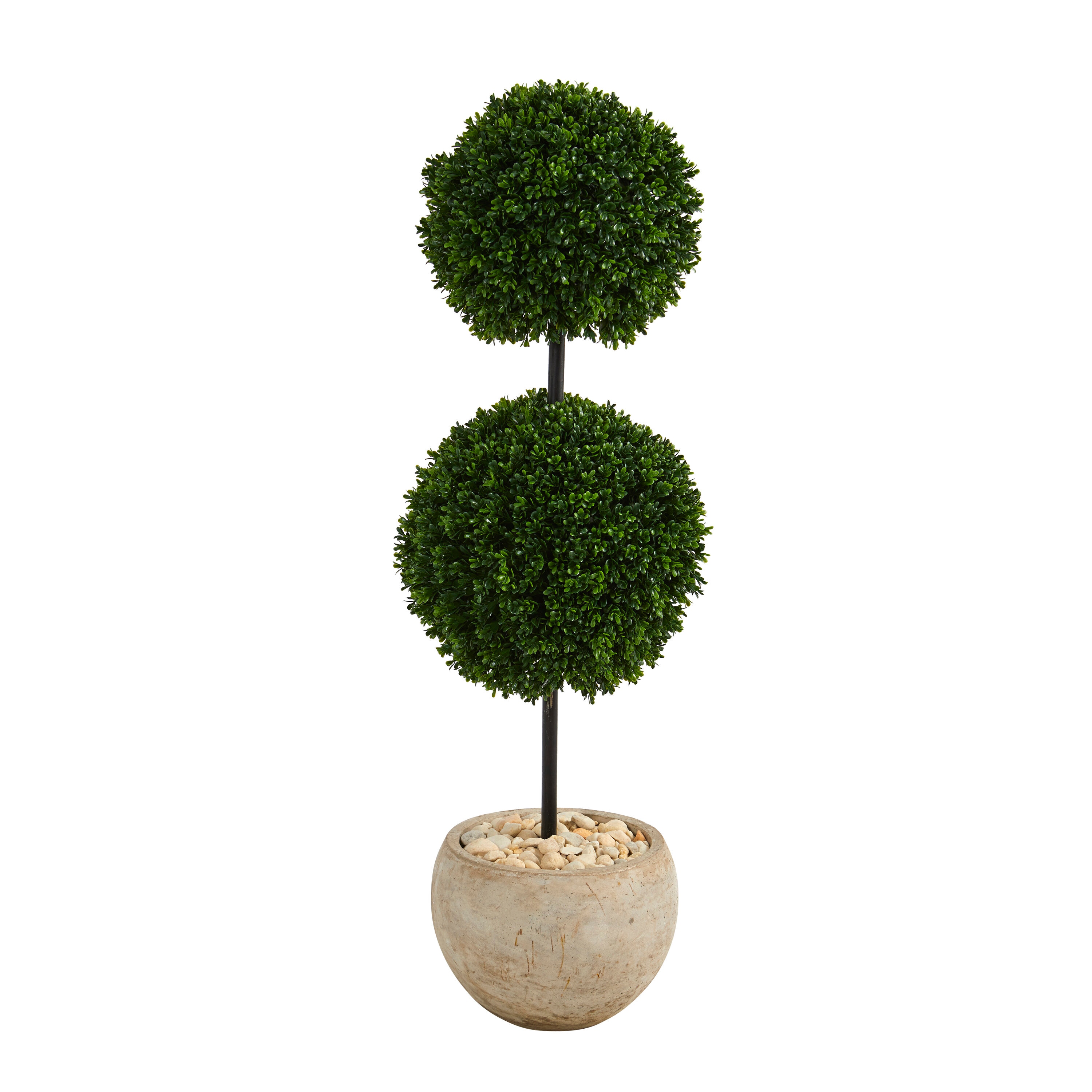 Nearly Natural 45-in Boxwood Double Ball Artificial Topiary Tree in ...