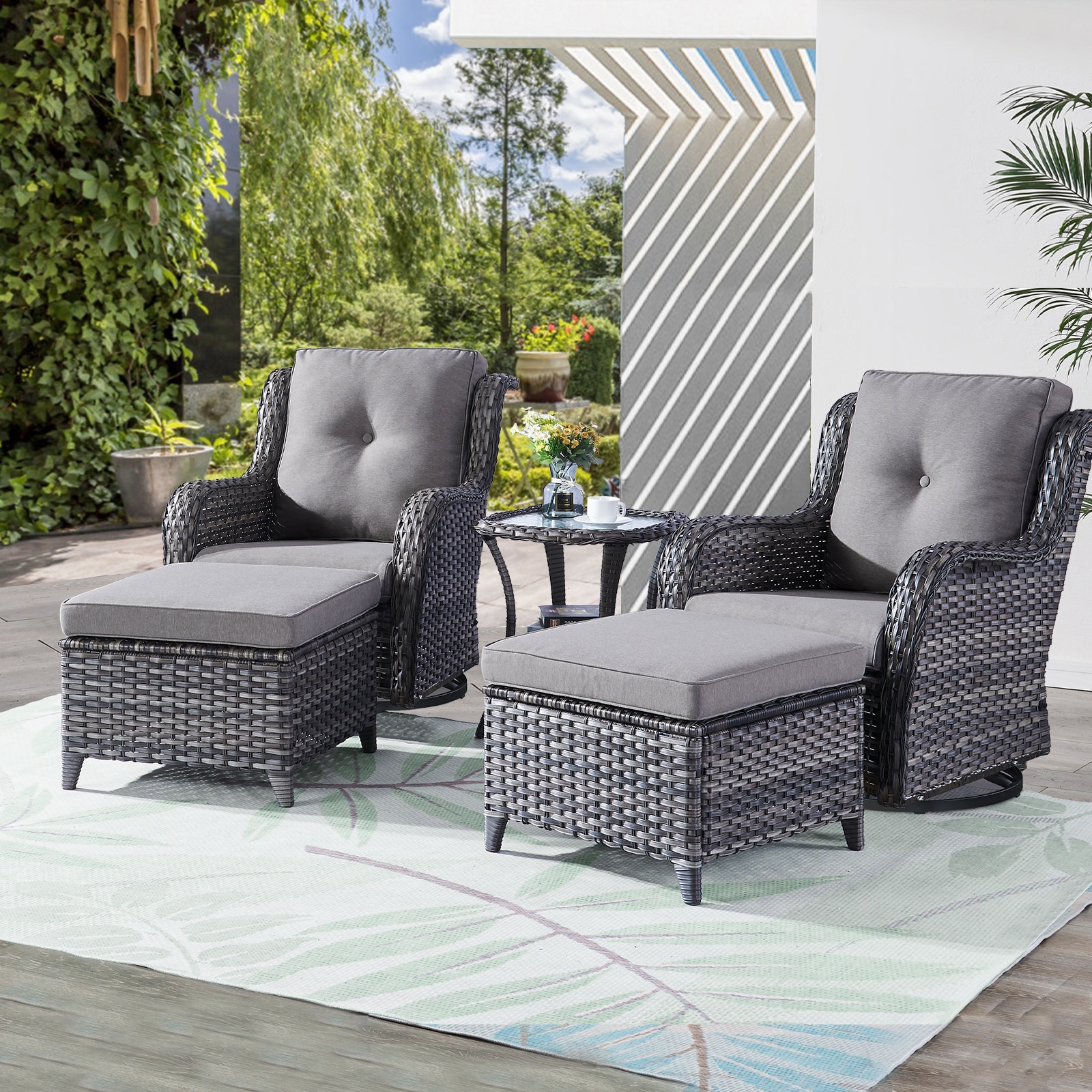 Jeehope PAnorama Series 5 -Piece Wicker Patio Conversation Set with ...
