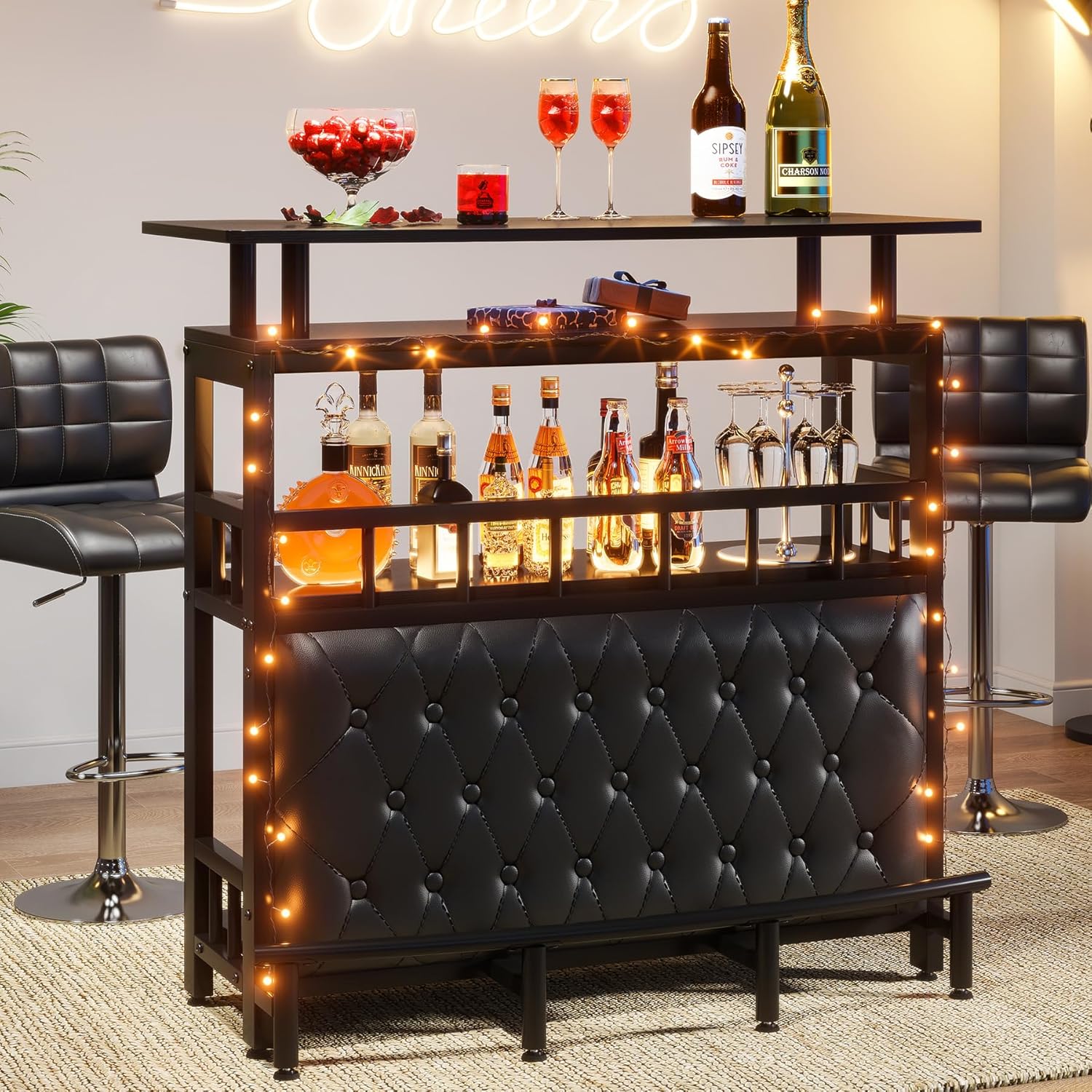 Tribesigns Home Bar Table 44 H x 43.3 W Black Upholstered Bar Unit with ...
