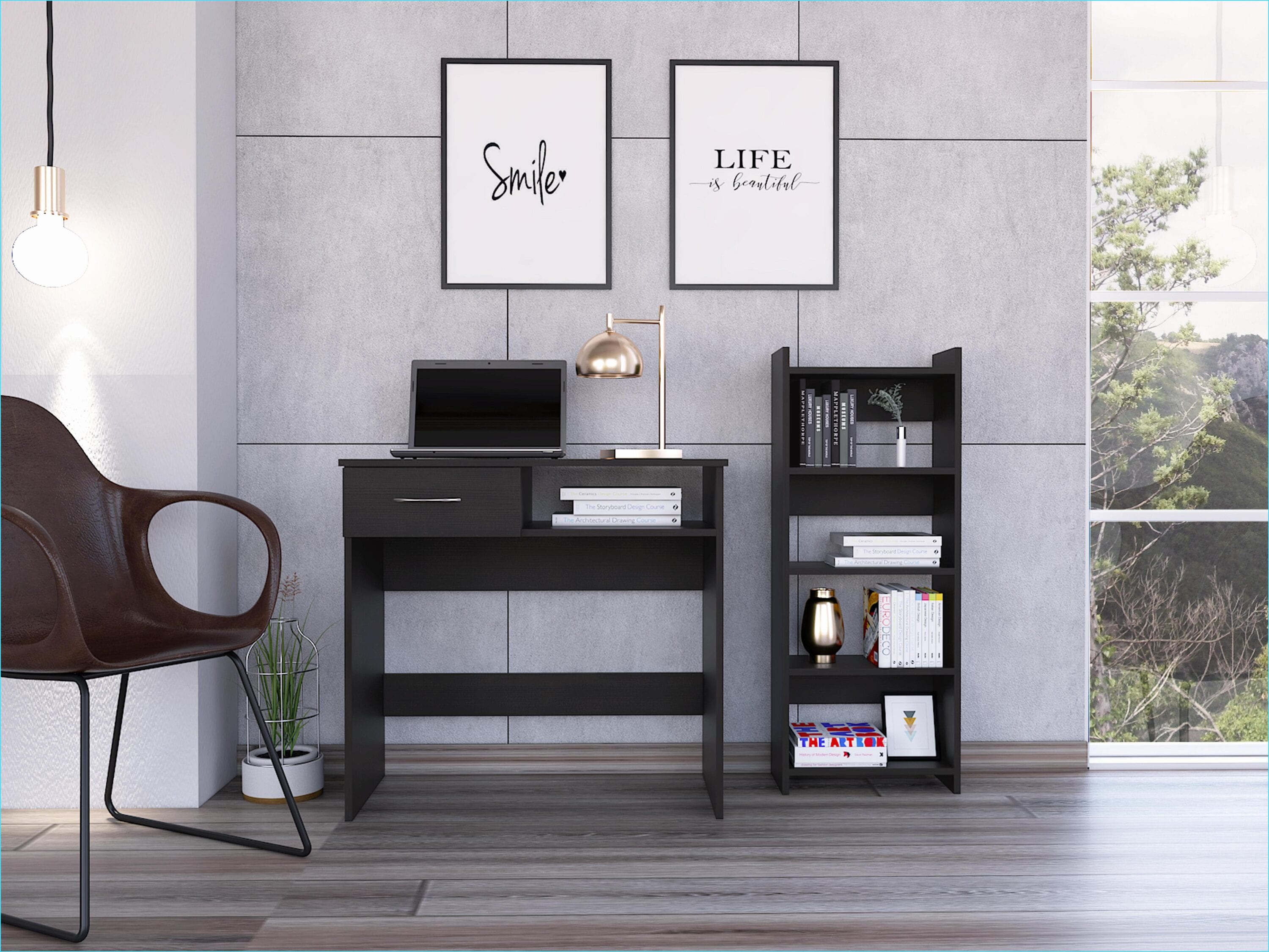 SunJet Home Office Set with Desk Bookcase Single Drawer Keyboard Tray ...
