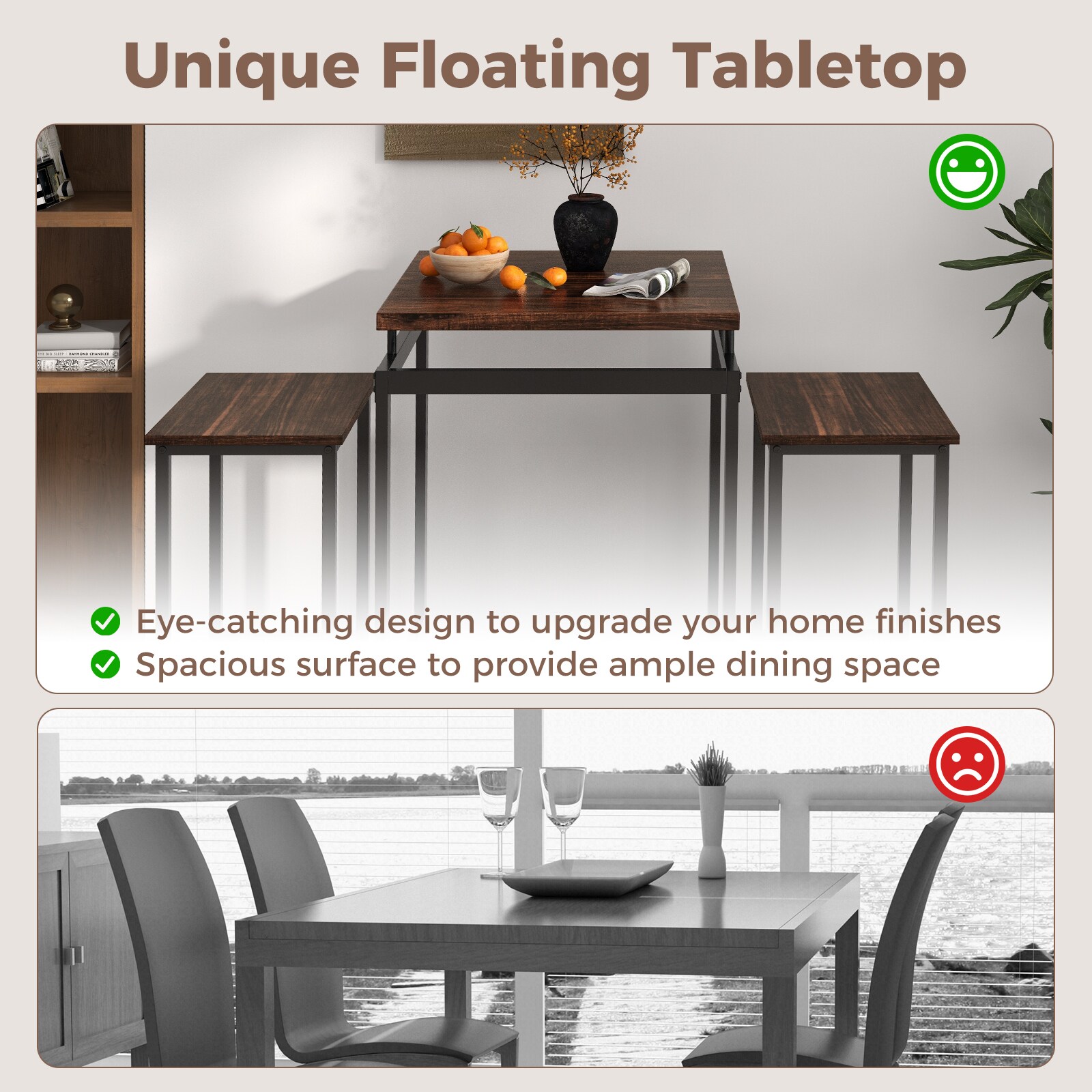 Slickblue Rustic Brown Counter Height Bistro Table Set with 2 Stools ...