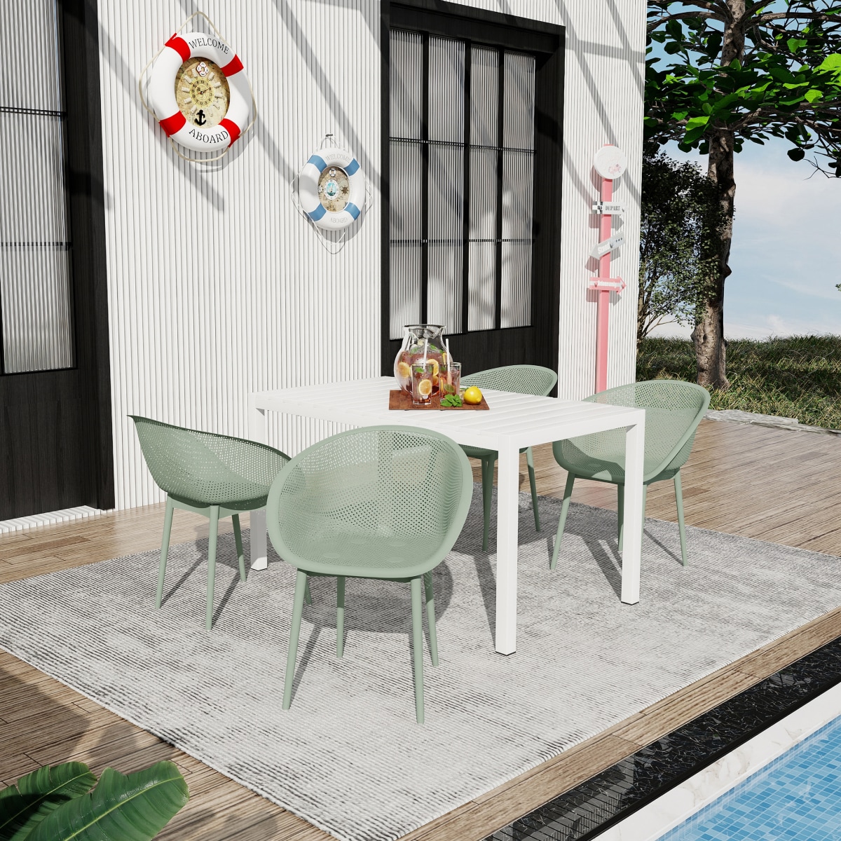 Streamdale Furniture Streamdale 4-Pack Pale Green Lounge Chairs and 55 ...