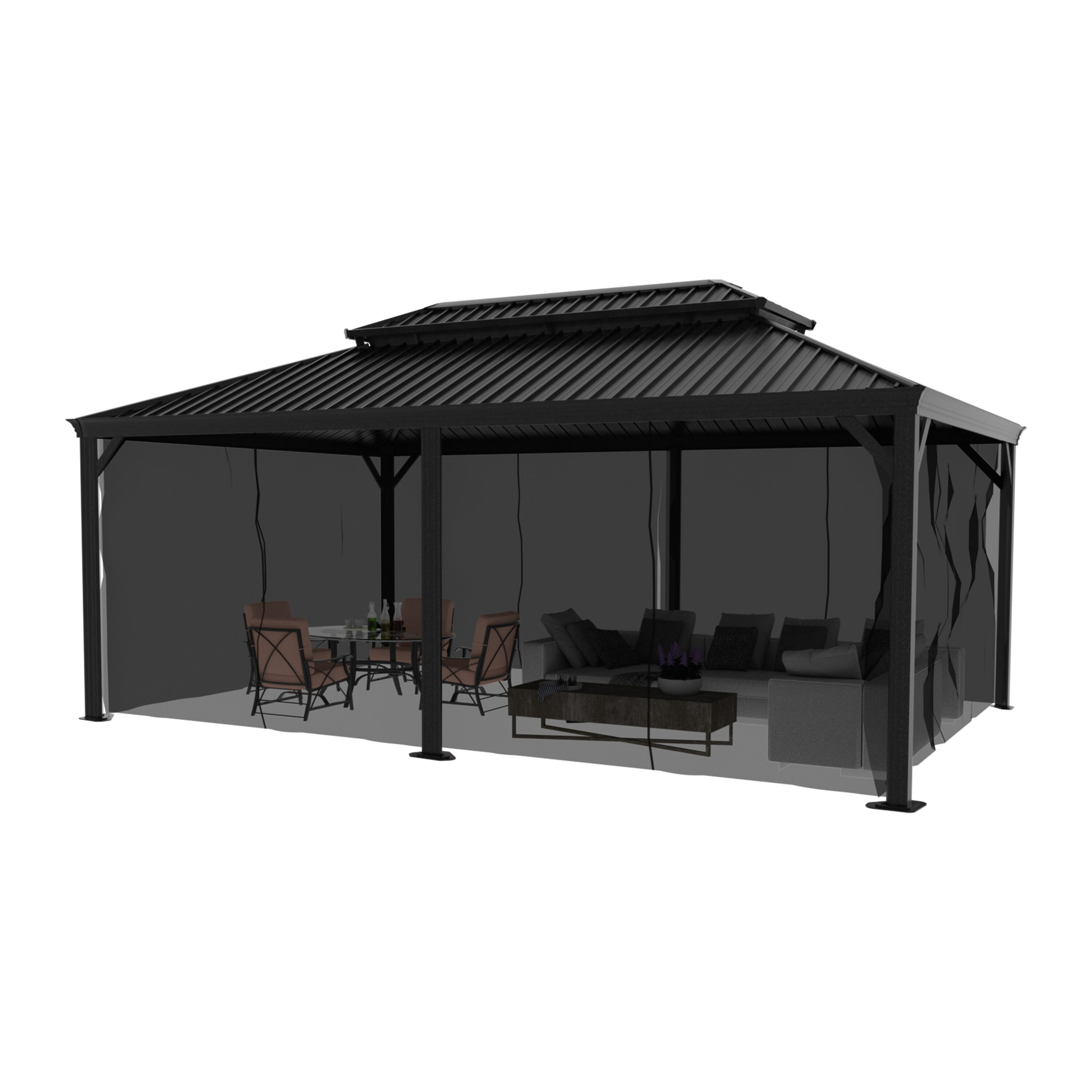 VEIKOUS 12-ft x 10-ft Gazebo with Hardtop Roof Black Gazebo with ...