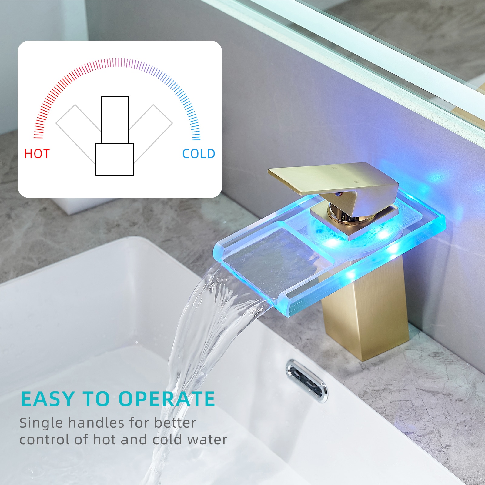 Tatayosi Bathroom Sink Faucet LED Light 3 Colors Changing Waterfall ...