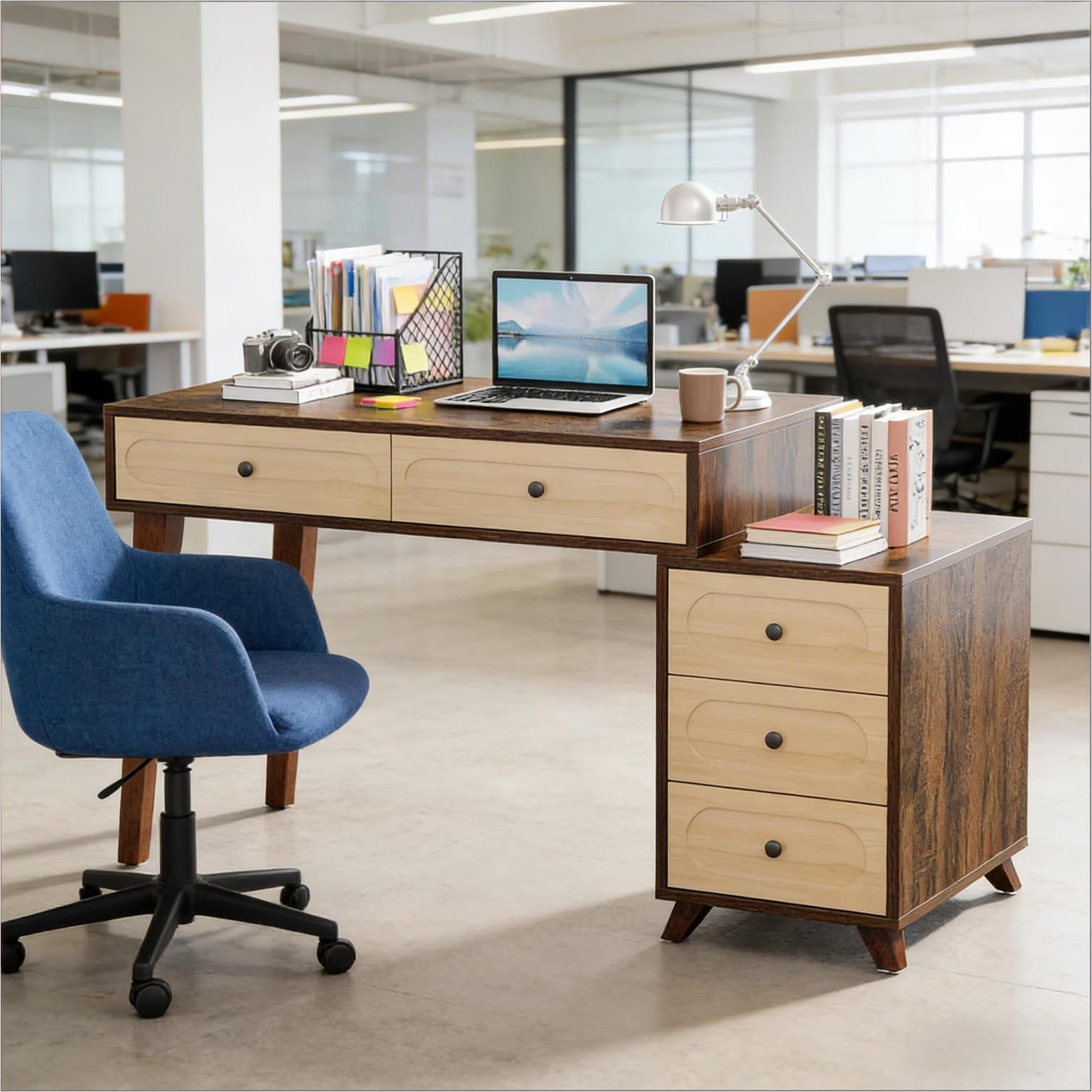 Watnature 39.37-Inch Writing Desk with 5 Drawers Rectangular Engineered ...