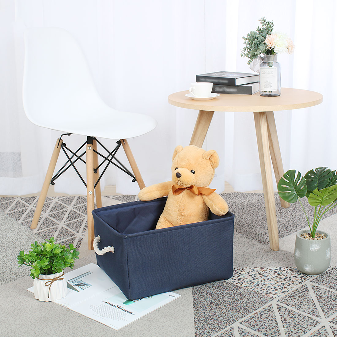 Unique Bargains Fabric Storage Basket with Dual Handles Collapsible ...