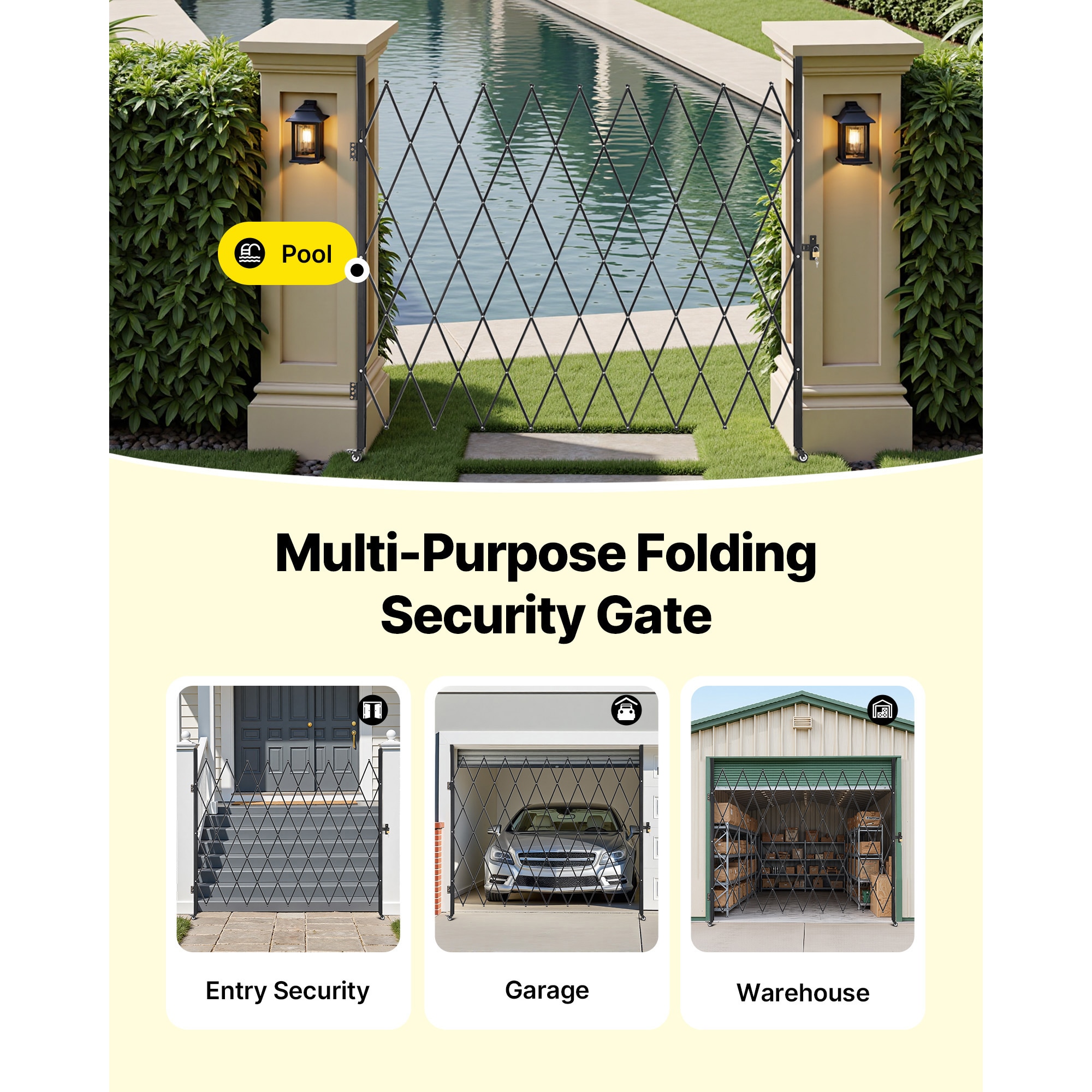 VEVOR Single Folding Security Gate Lockable Scissor Gate with 360 ...
