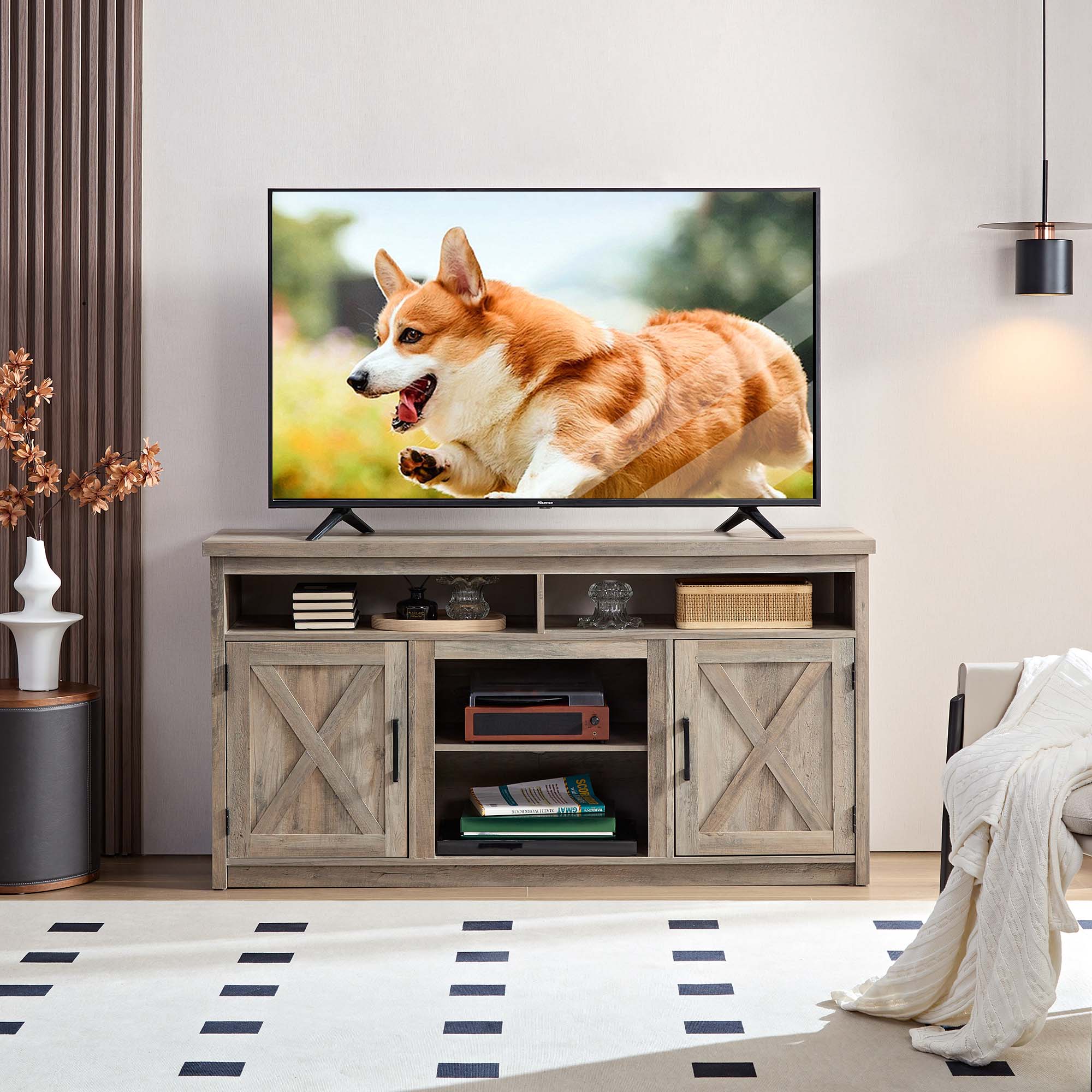 Fun Orange TV Stand Farmhouse/Rustic Gray Wash 57.87-in W TV cabinet ...