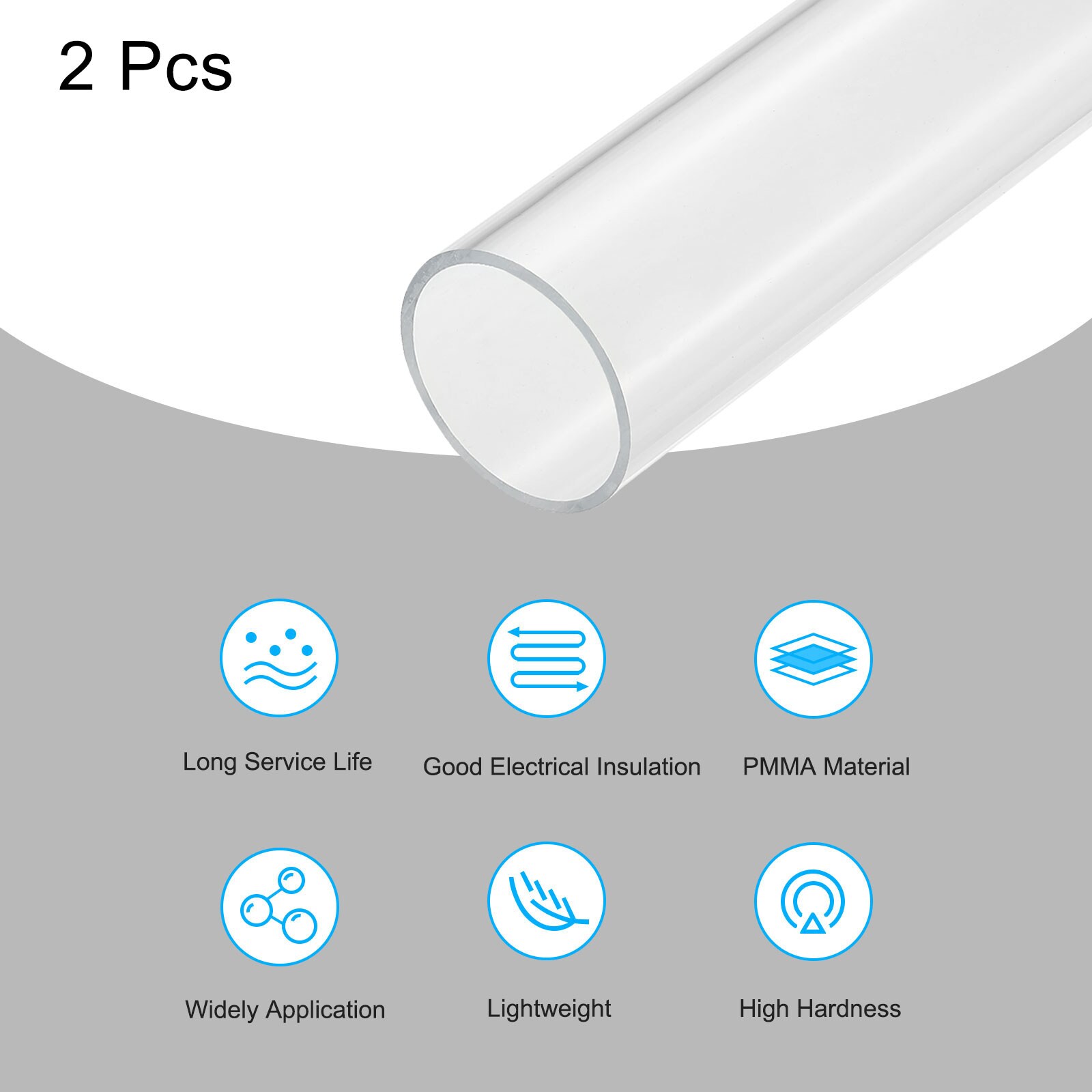 Unique Bargains Acrylic Pipe Clear Rigid Round Tube 51mm(2 Inch) ID ...