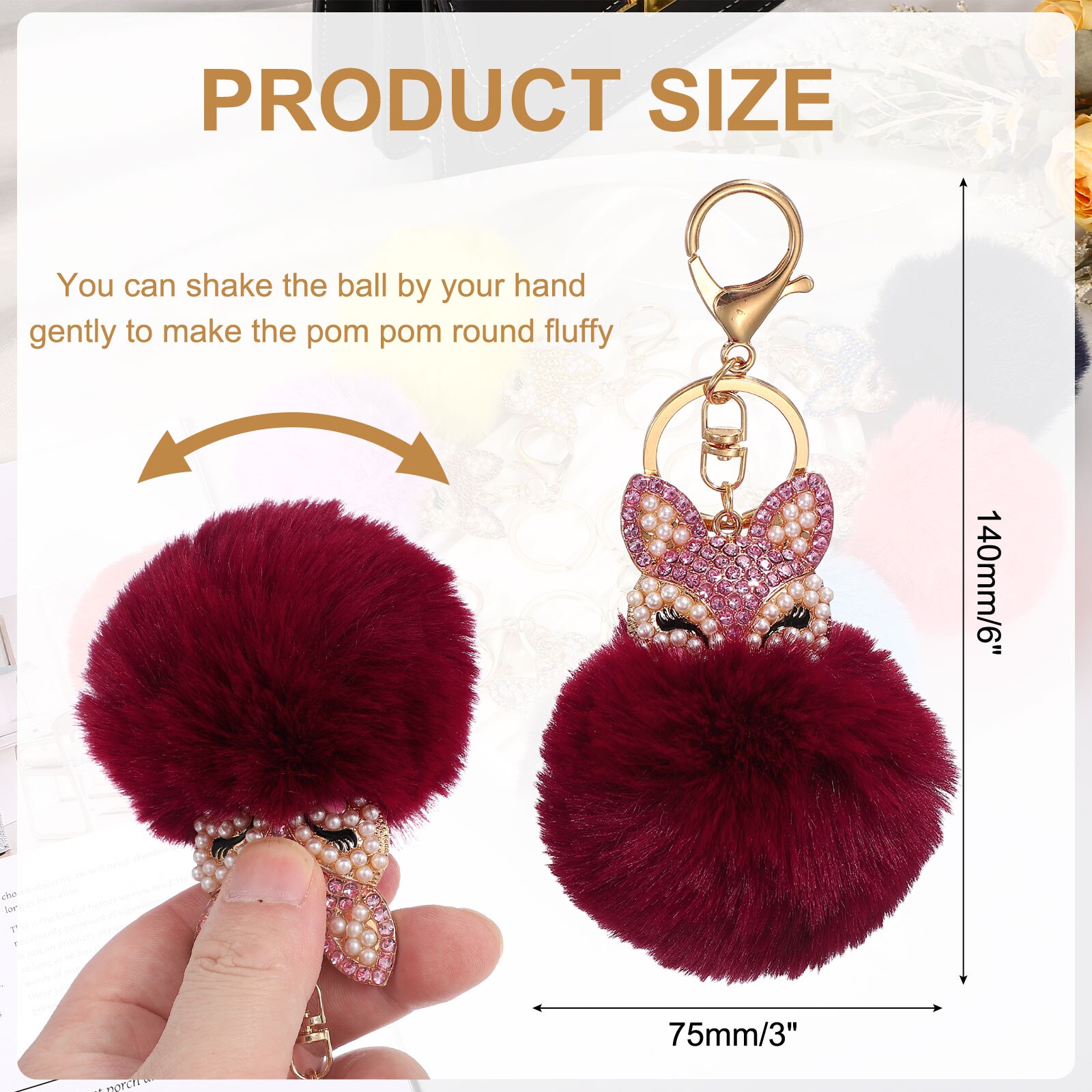 Unique Bargains Ball Pom Pom Keychain Plush Keyring Backpack Charm Cute ...