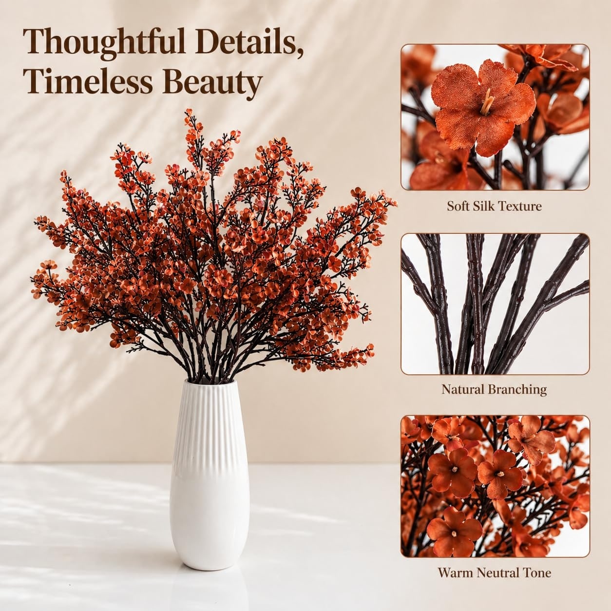 Phewnyzo Burnt Orange Artificial Babys Breath Flowers 6 Pack Silk ...