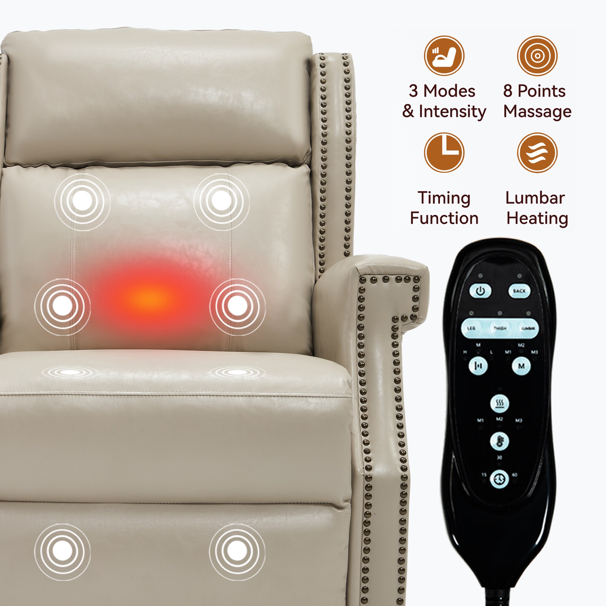 Dimakai Faux Leather Recliner Chair with Full-Body Massage and Lumbar ...