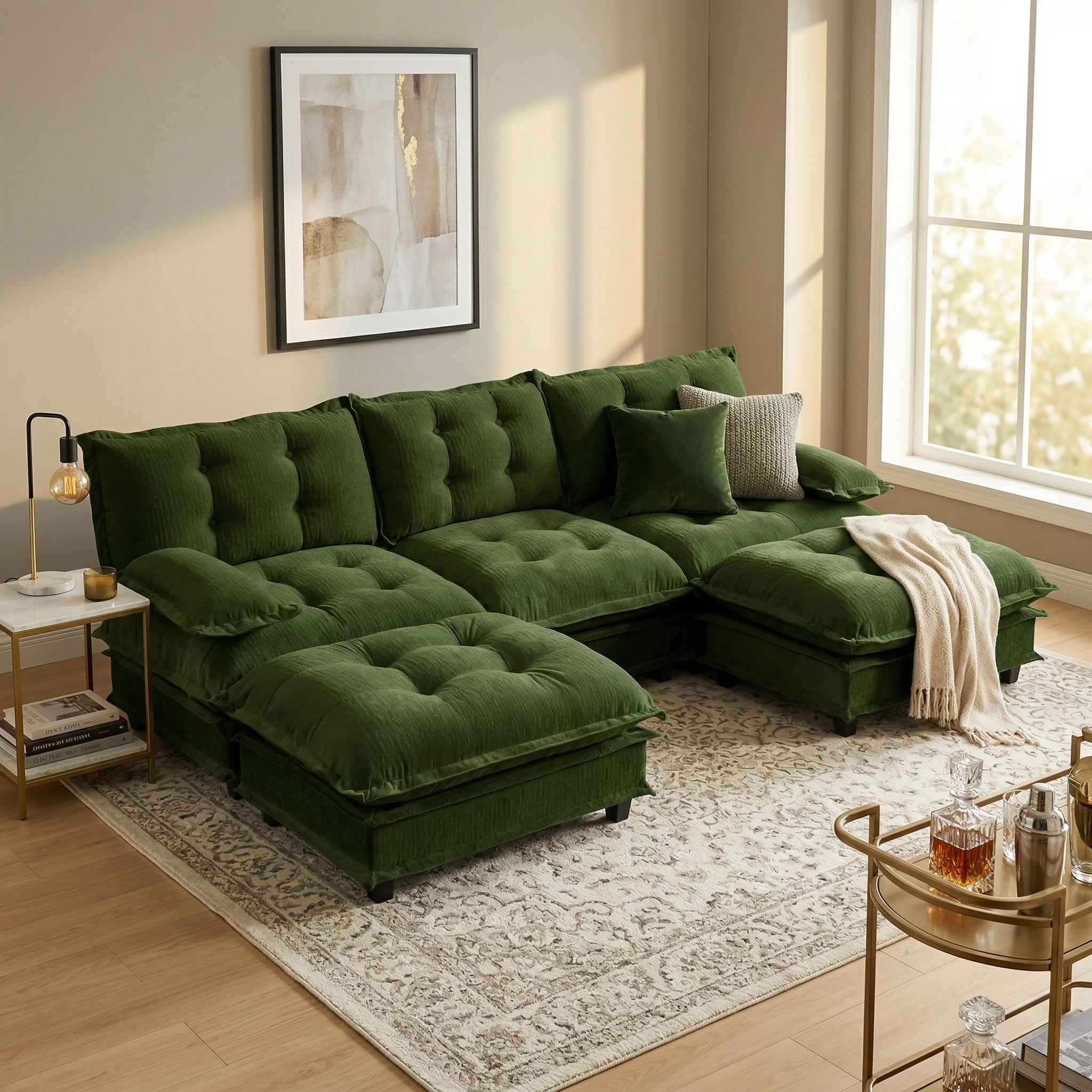 Homy Casa CHILL 107-in W Modular U-Shape Sofa with 2 Ottomans 3-Seater ...
