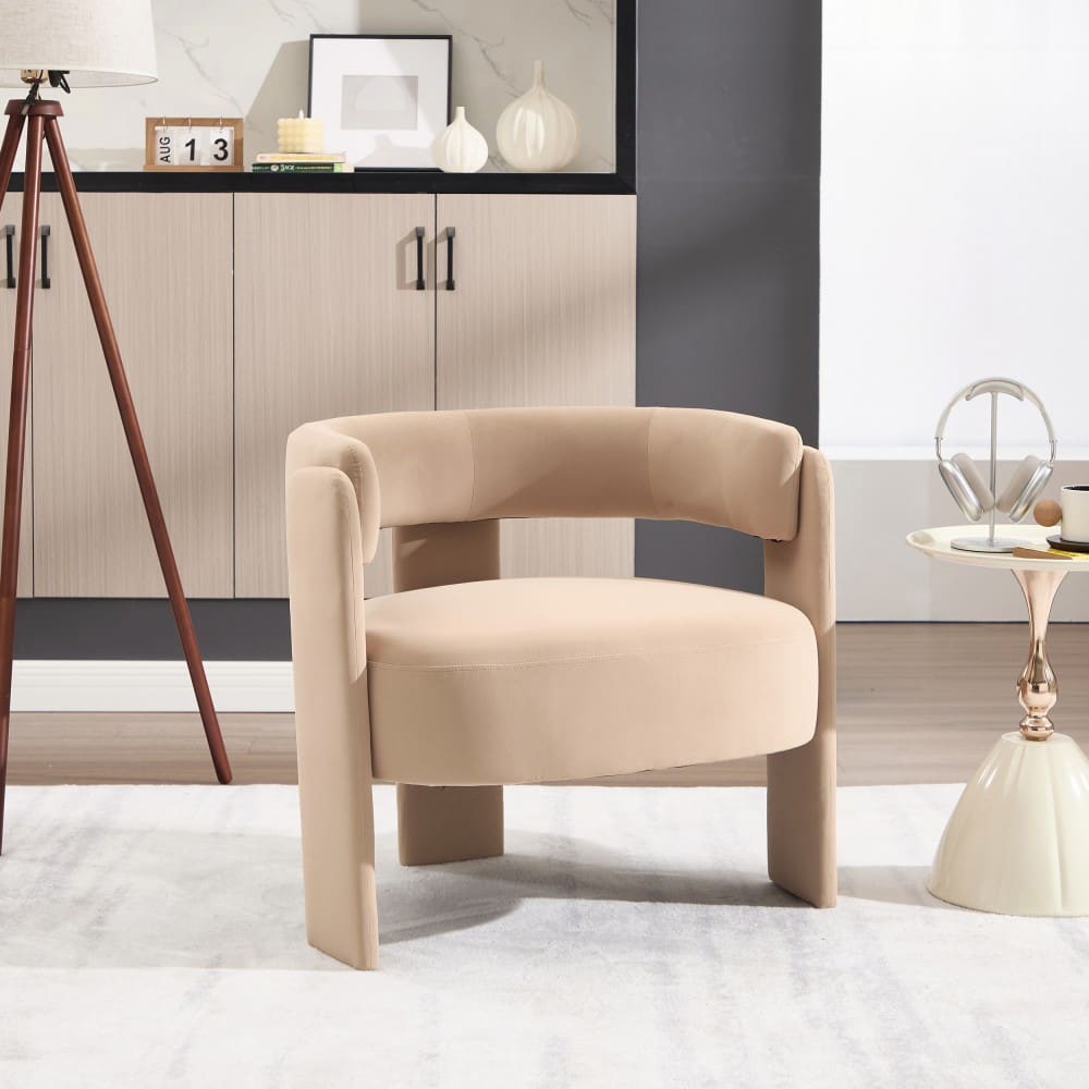 Coolbibila 31 Inch Khaki Velvet U Shaped Accent Club Chair with Pillow ...