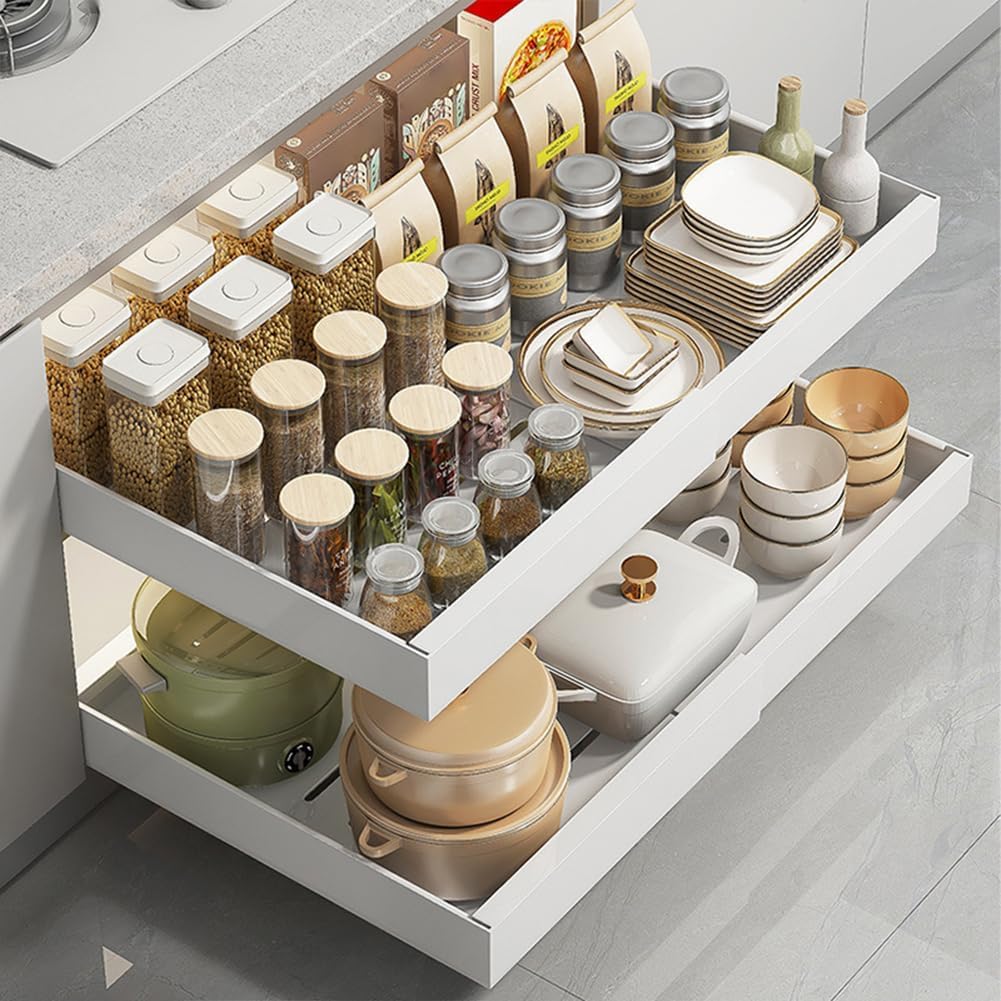 GAOMON Adjustable pull out cabinet shelf organizer heavy duty slide ...
