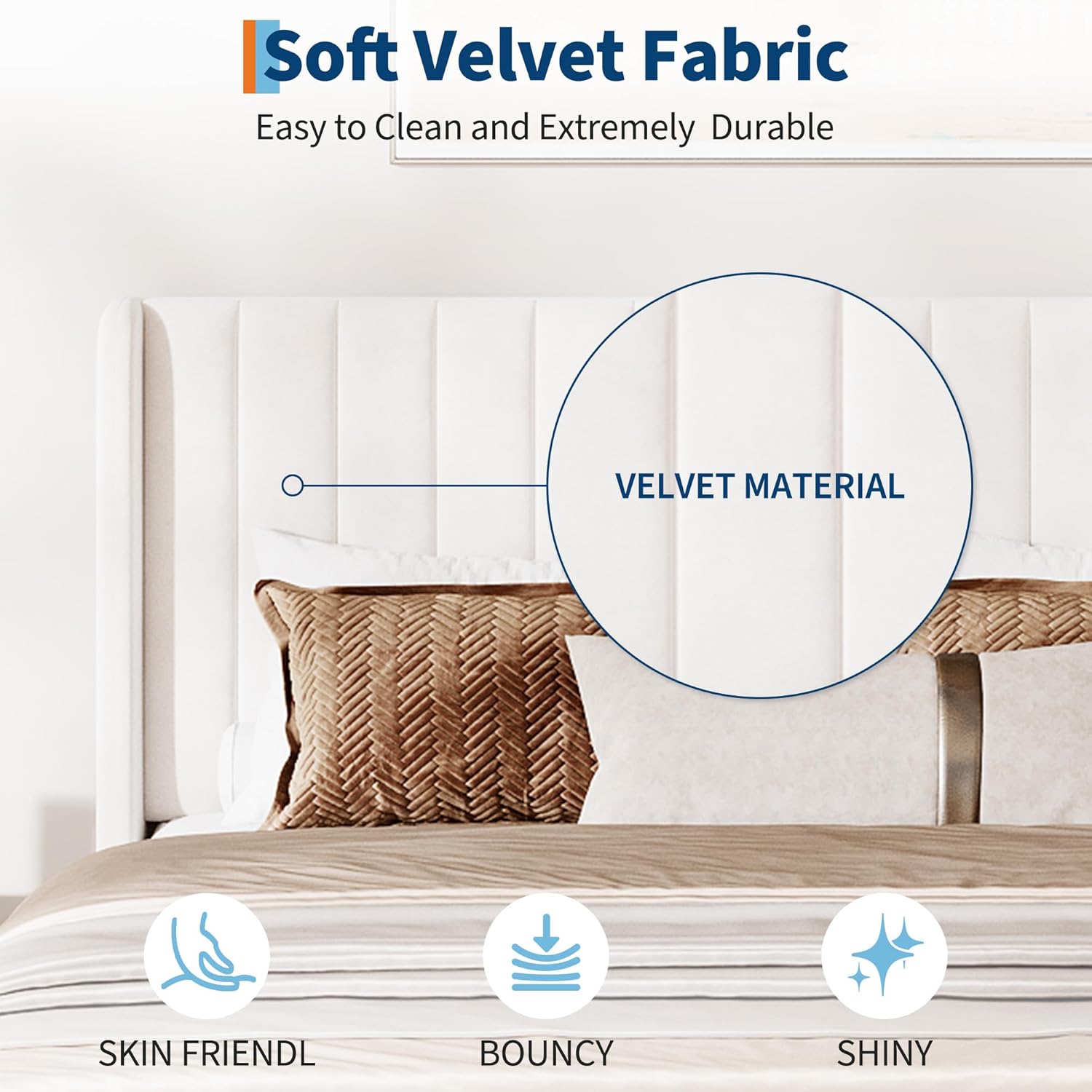 Garvee Full Size Velvet Bed Frame/Vertical Channel Tufted Wingback ...