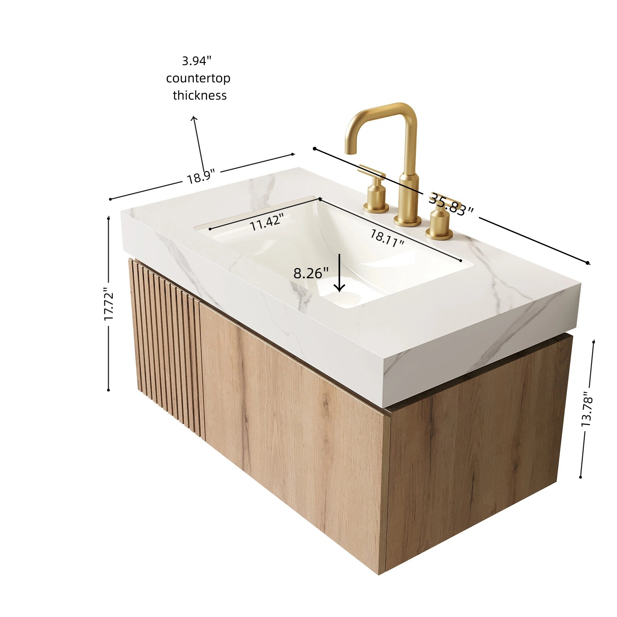 LIVACA 36 inch Carrara White Sintered Stone Bathroom Vanity with ...