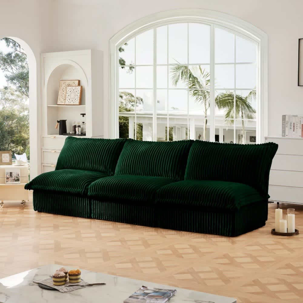 Coolbibila Upholstered Sectional Sofa Modern 3-Seater Armless Sectional ...