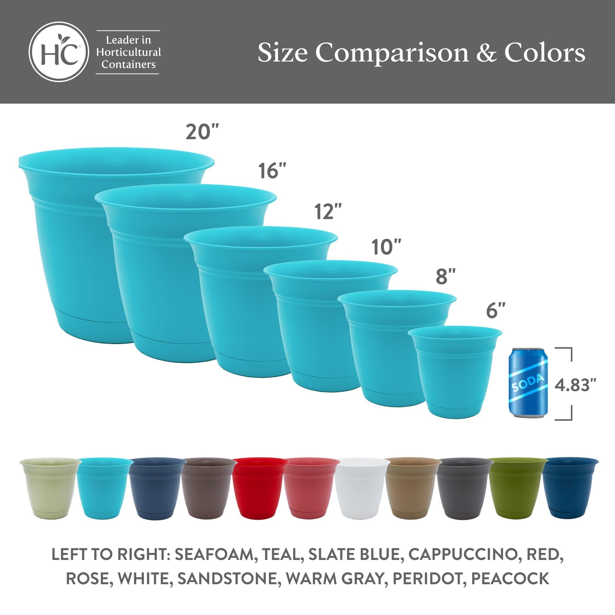 The HC Companies Eclipse Round Planters with Saucer Stylish Indoor ...