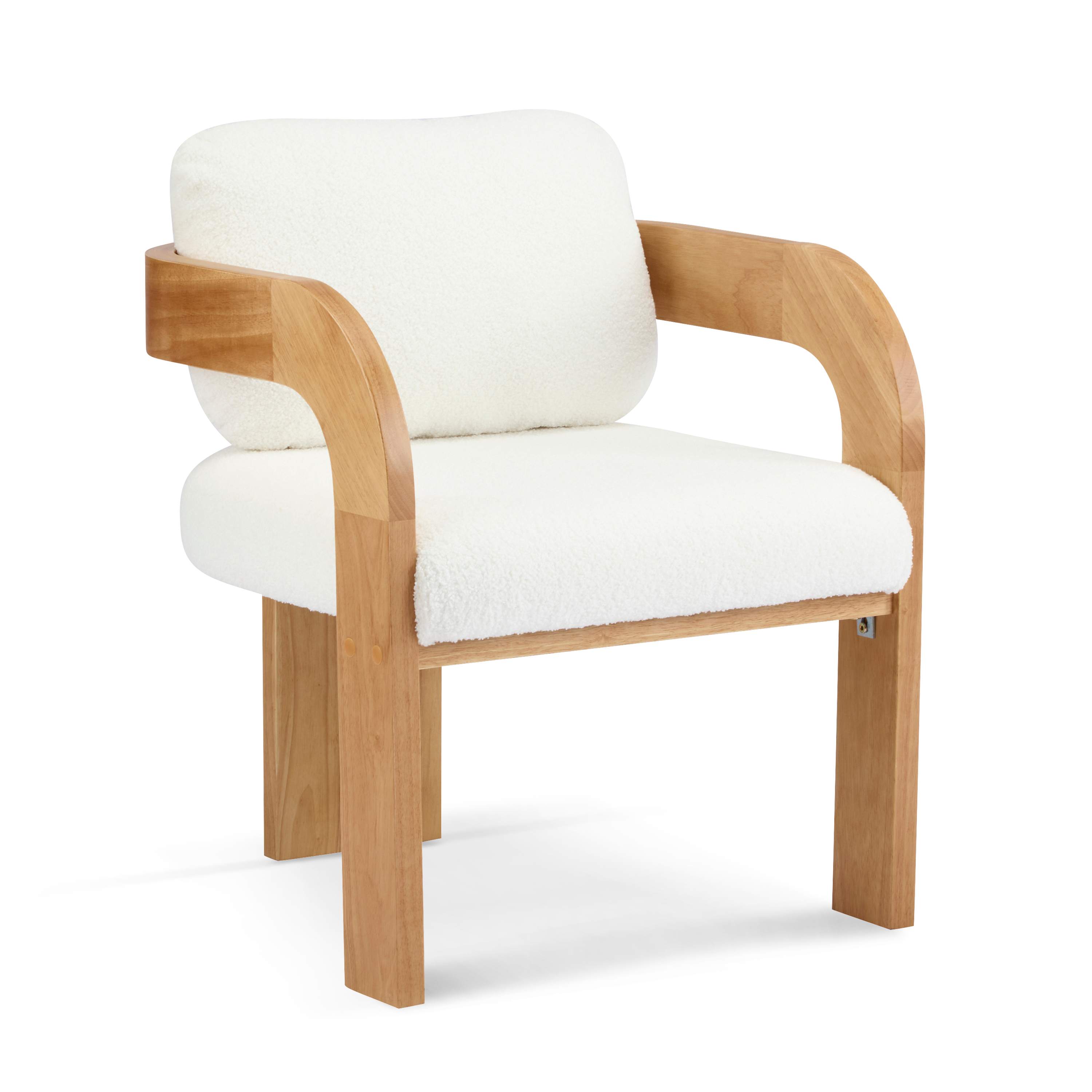 Vynxaria Set of 2 Dining Chairs White Boucle Fabric Natural Rubber Wood ...