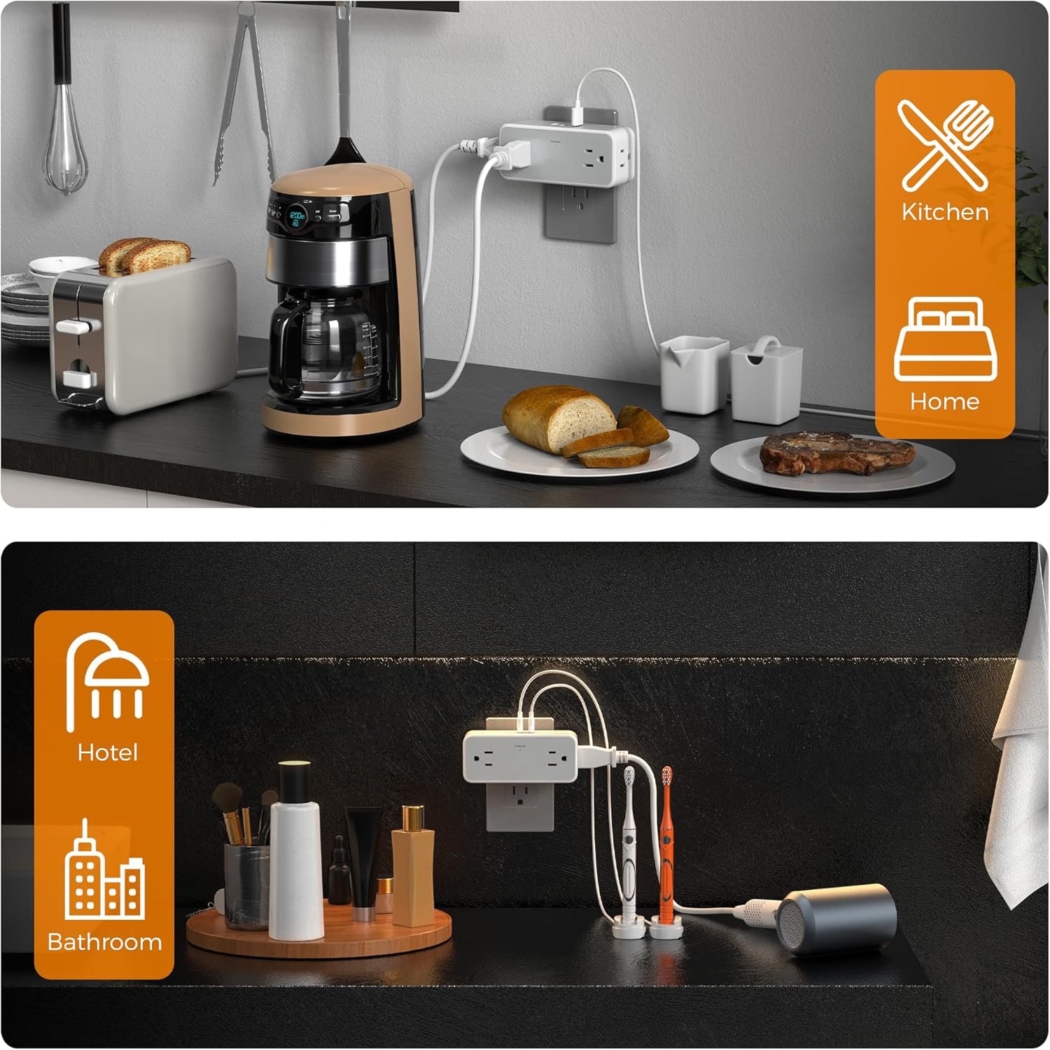 TONIFUL Multi Plug Outlet Splitter - 4 Wall Outlet Extender with 3 USB ...