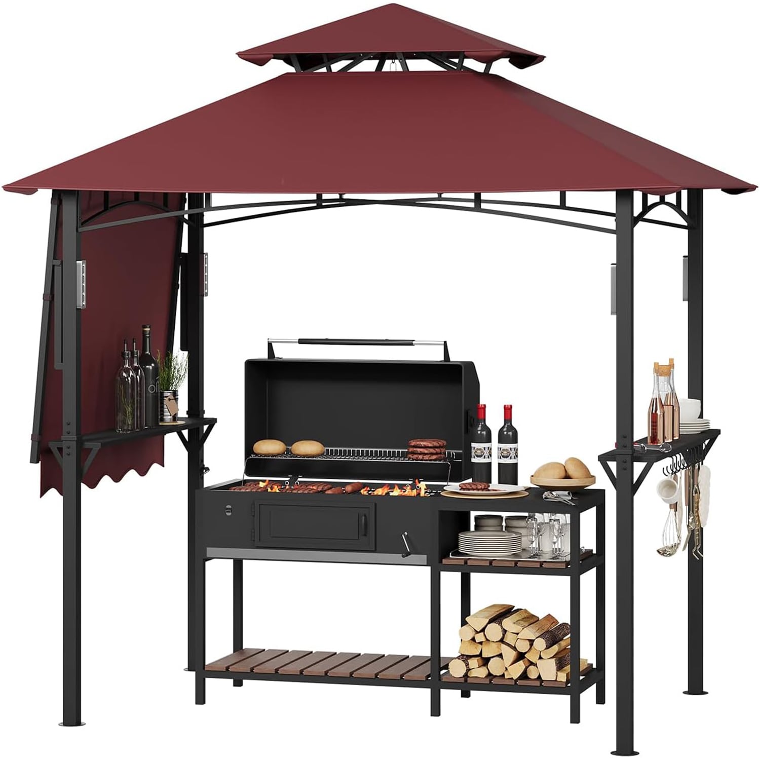 Garvee 8 Ft x 5 Ft Grill Gazebo with Side Awning Double Tier BBQ Canopy ...