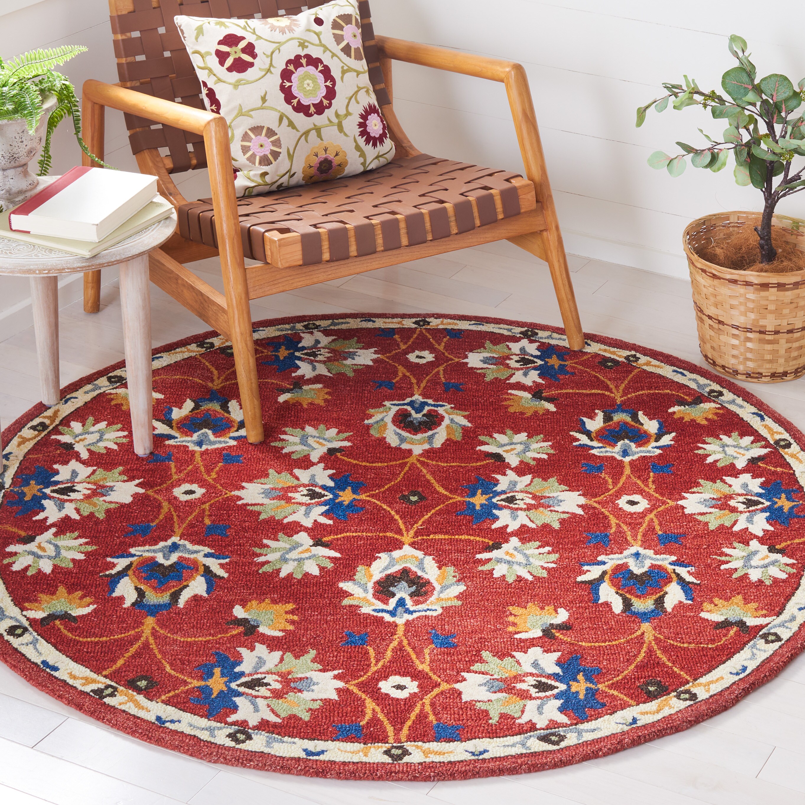 Safavieh Micro-Loop 383 Rust/Blue Traditional 5ft x 5ft Round Rug in ...
