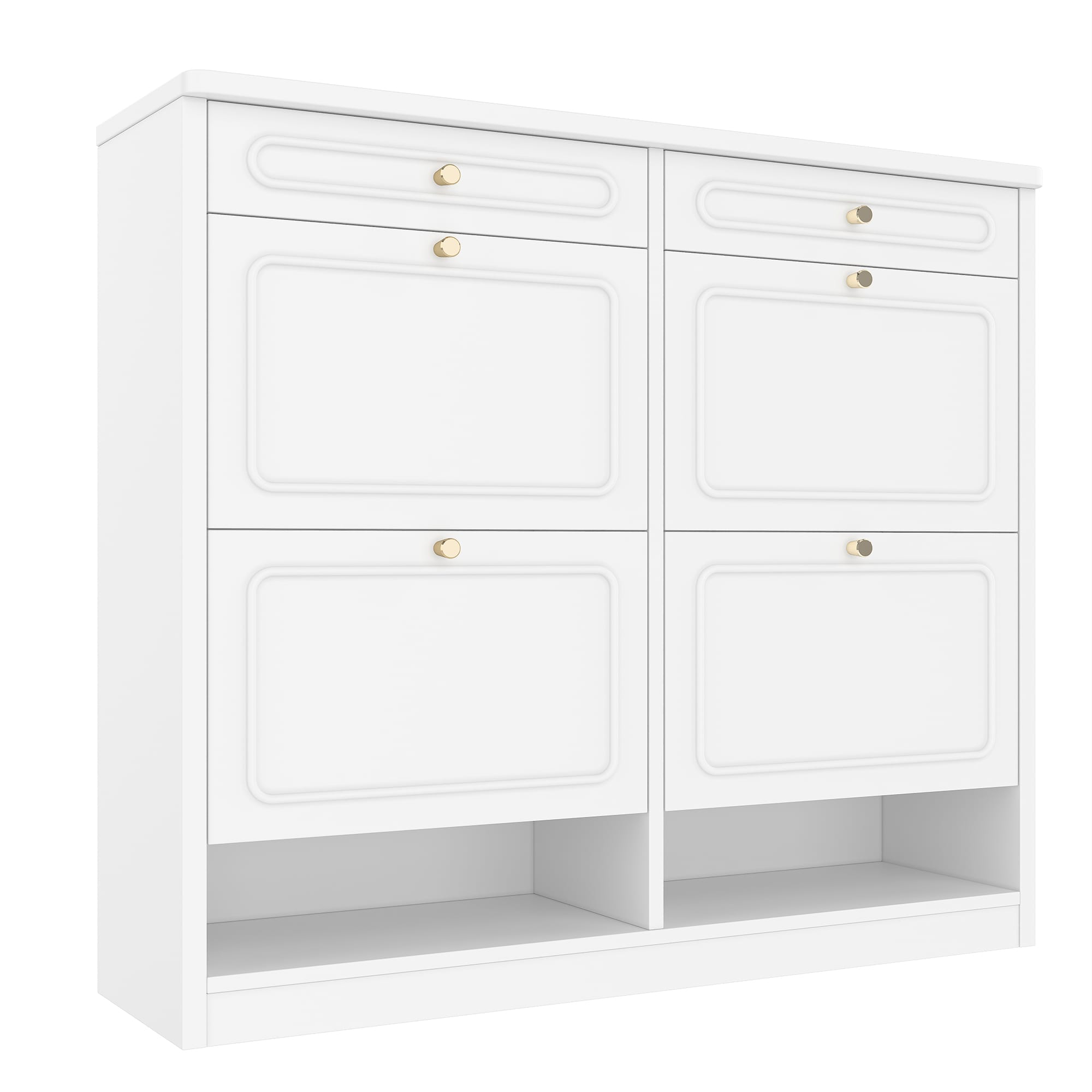Vynxaria Farmhouse Shoe Cabinet with 4 Flip Drawers 2 Storage Drawers ...