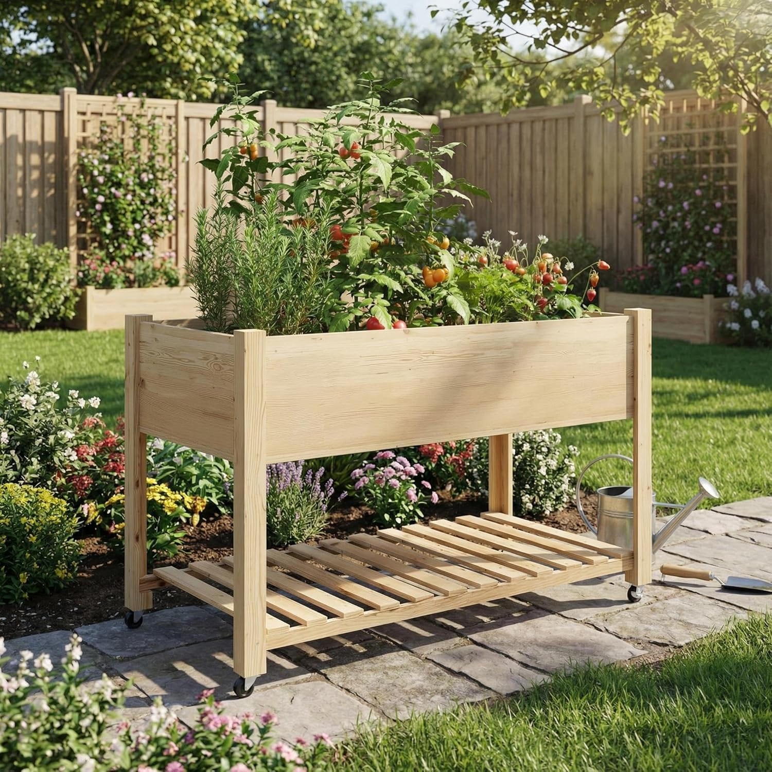 IdealHouse Elevated Raised Garden Bed 48x24x32 in - Mobile Wood Planter ...