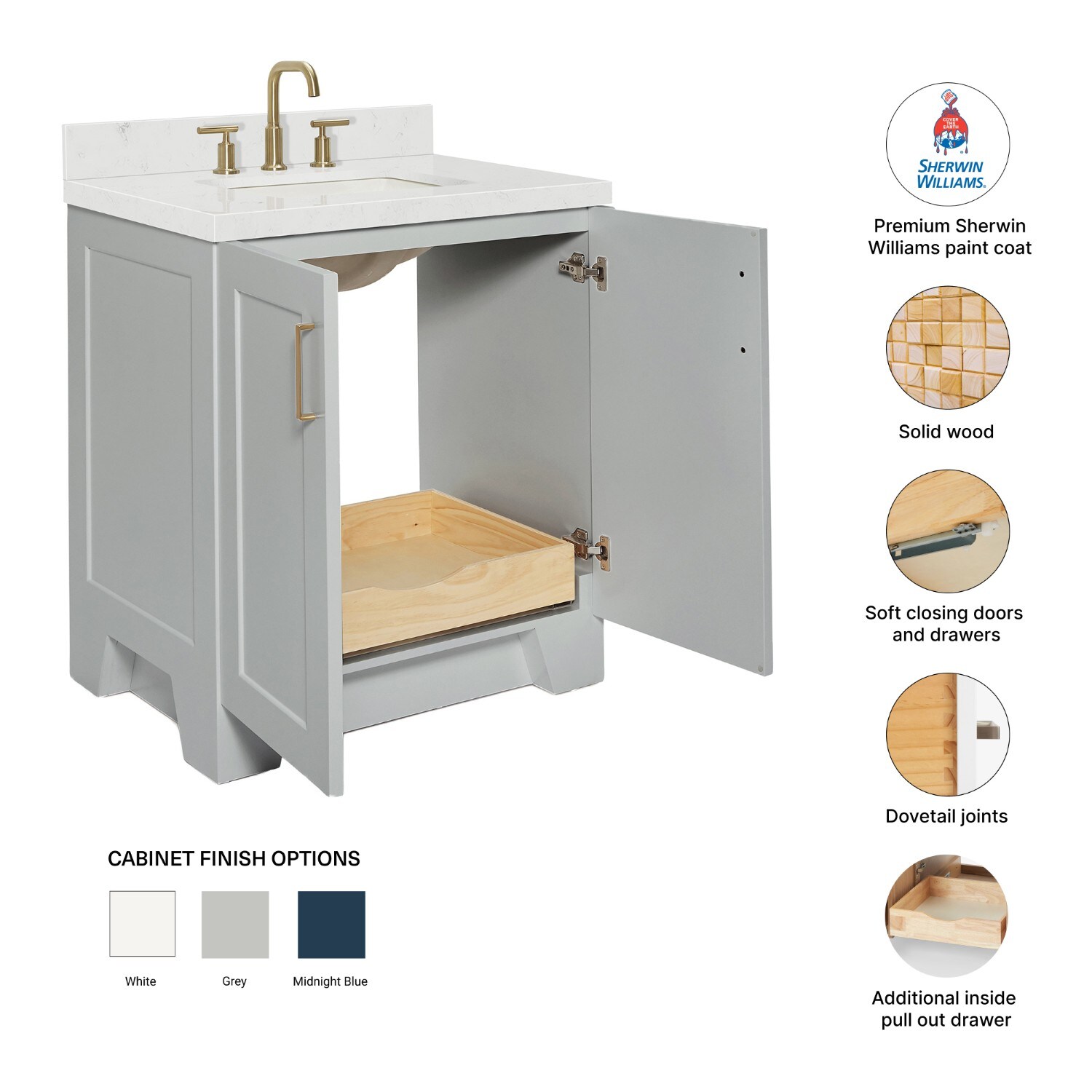 ARIEL Taylor 30-in Gray Undermount Single Sink Bathroom Vanity with ...