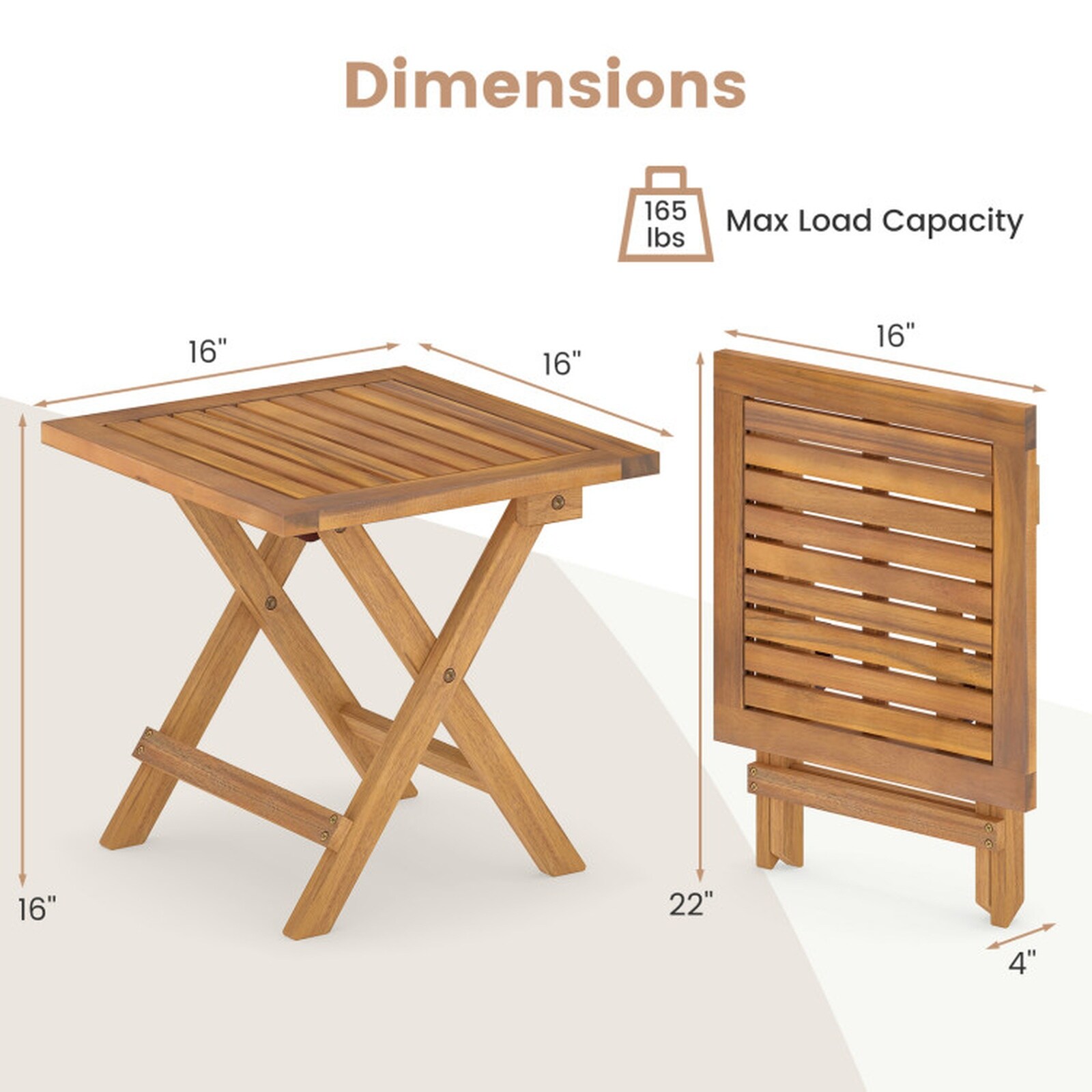 SUGIFT 16 in Folding Outdoor Side Table Acacia Wood Slatted Top End ...