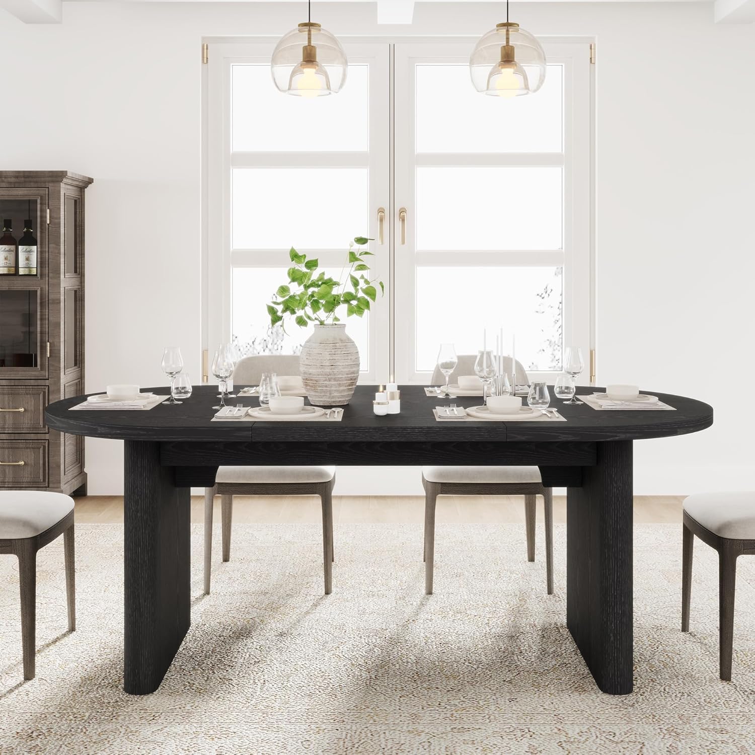 GarveeLife 71in Long Oval Dining Table for 6-8 People Wooden Large ...