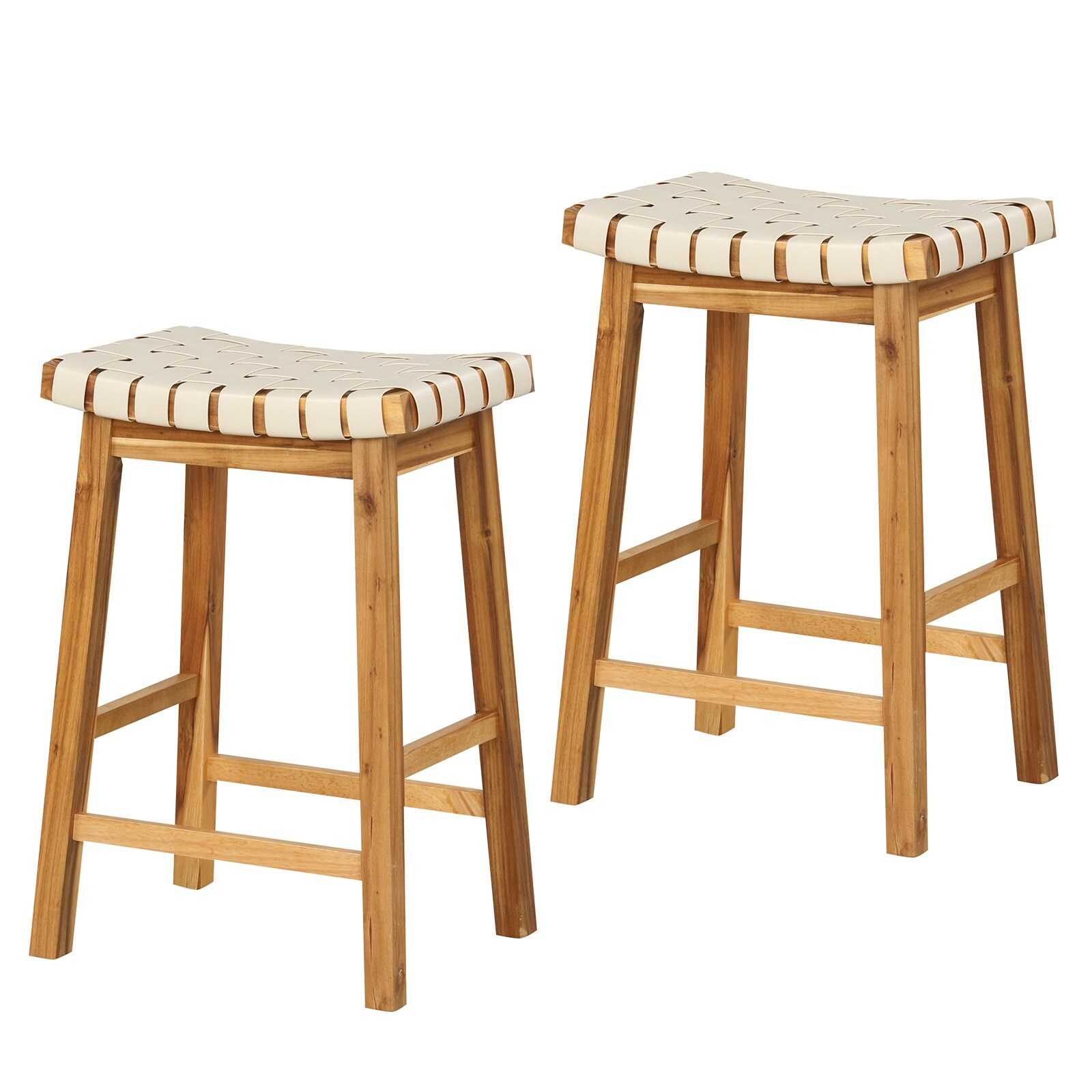 Slickblue Set of 2- 25.5 Inch H- Woven PU Curved Saddle Seat Acacia and ...