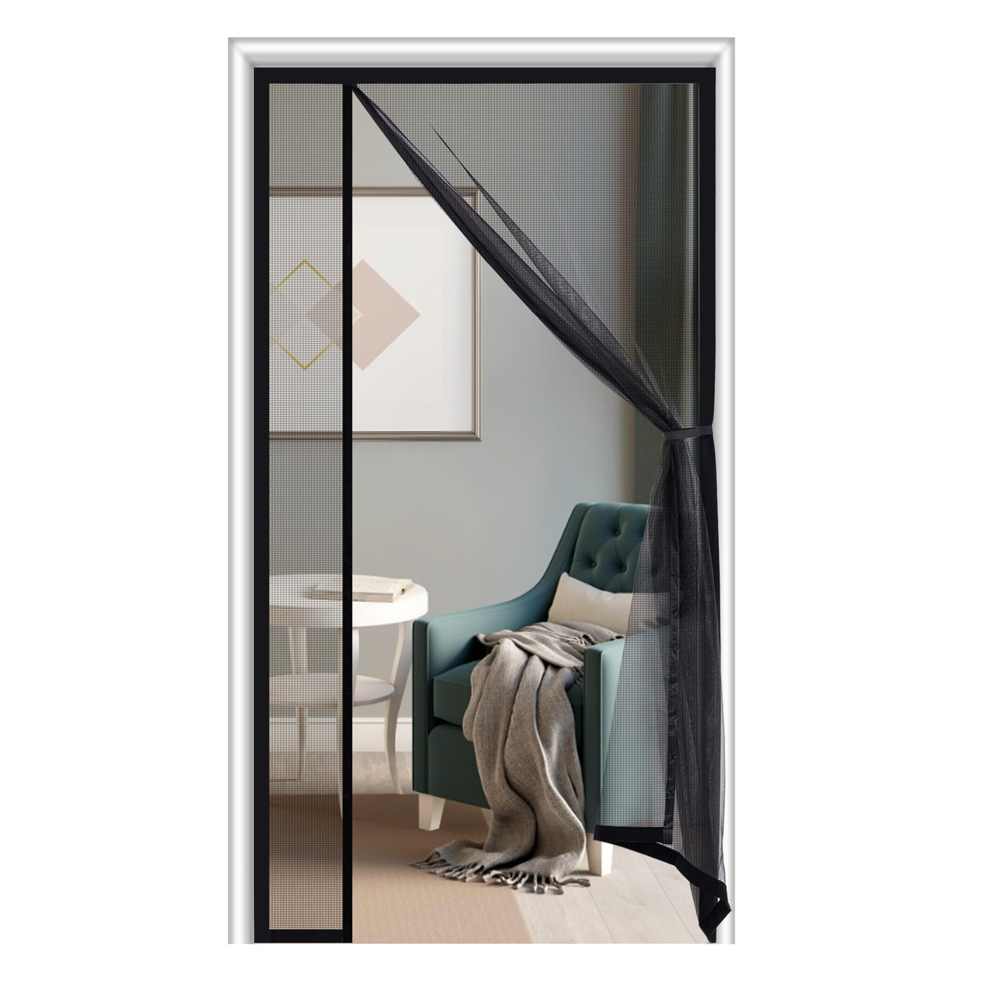 Phyfalip Magnetic Screen Door Mesh 1 Piece Reversible Side Opening Fits ...