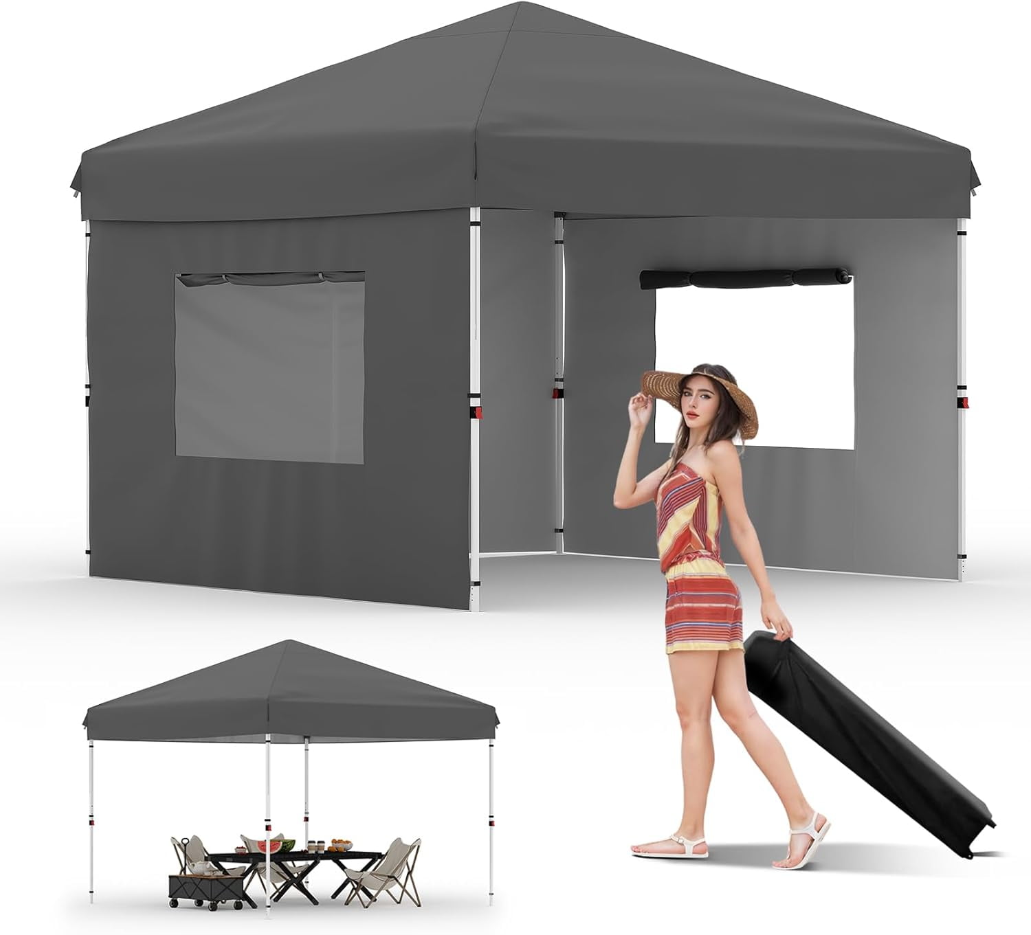 Garvee 10x10 Pop Up Canopy Tent with 3 Sidewalls- Heavy Duty Shelter ...