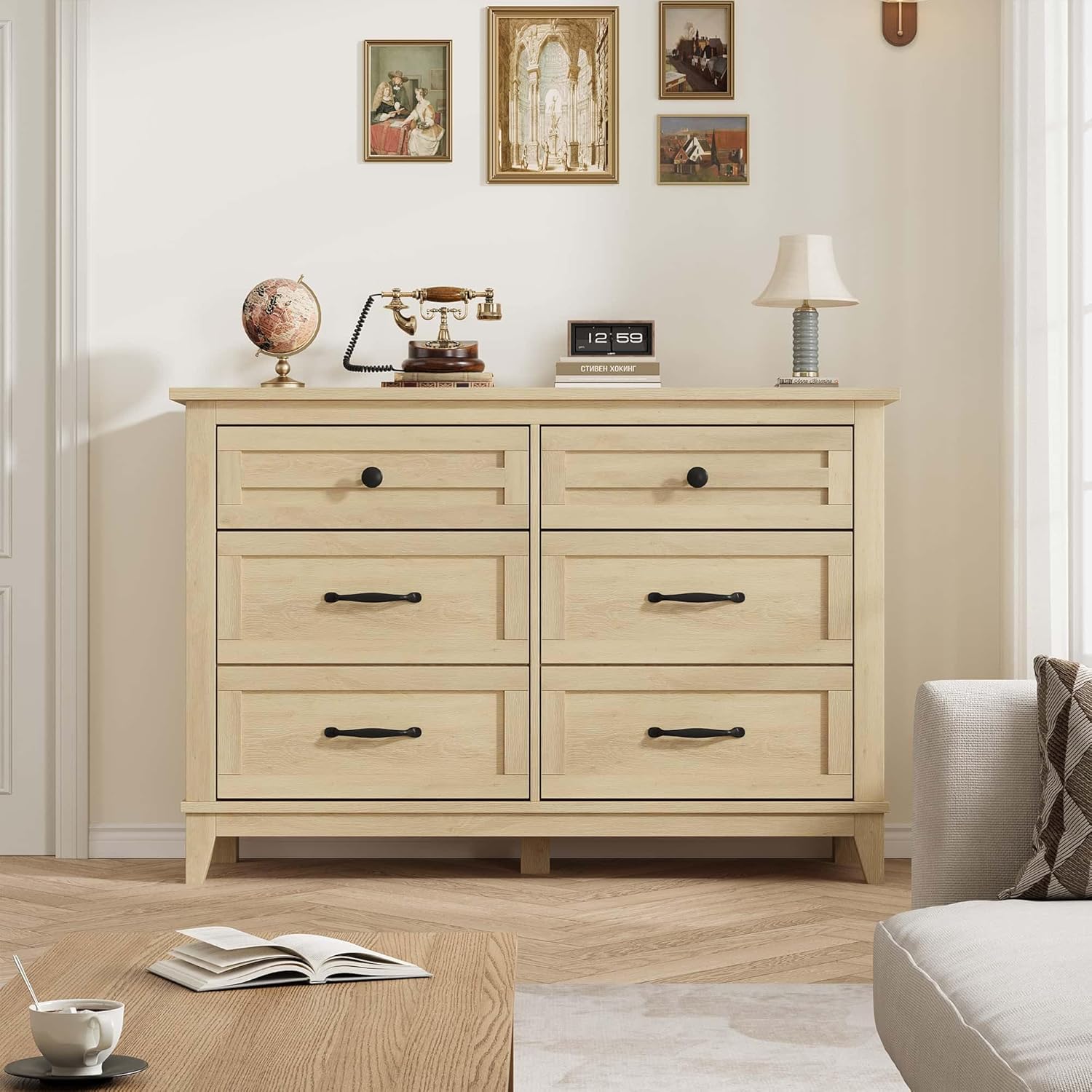 Garvee 6 Drawer Dresser 47 Inch Wide Storage Freestanding Wooden Closet ...