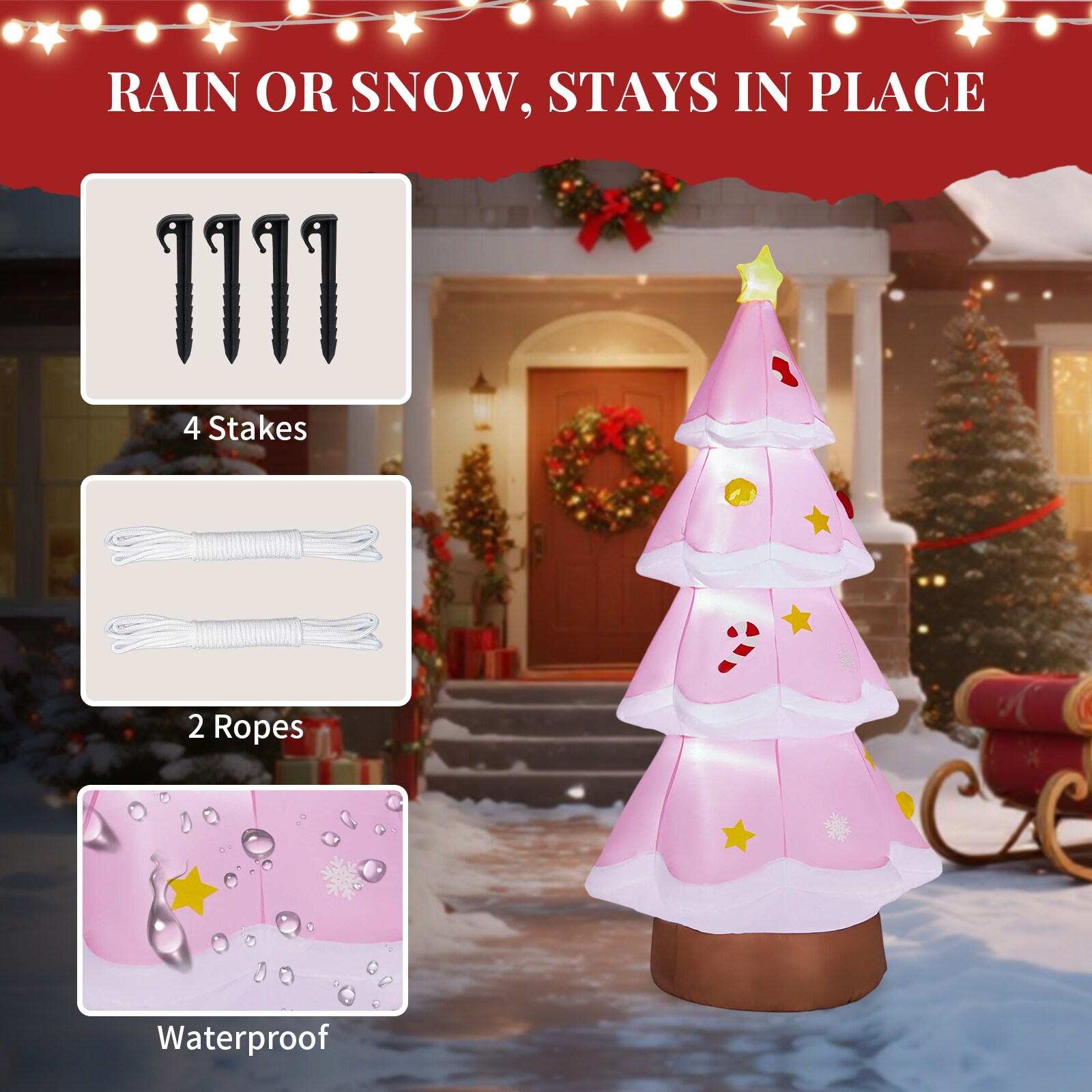 Upsimples Christmas Inflatable Decoration Giant Christmas Tree with 3 ...