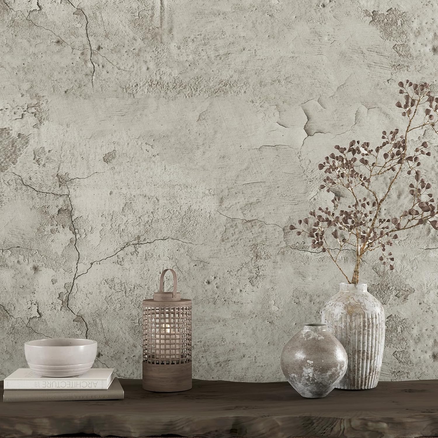 VEELIKE VEELIKE 15.7x118 Old Cracked Beige Concrete Wallpaper Peel and ...