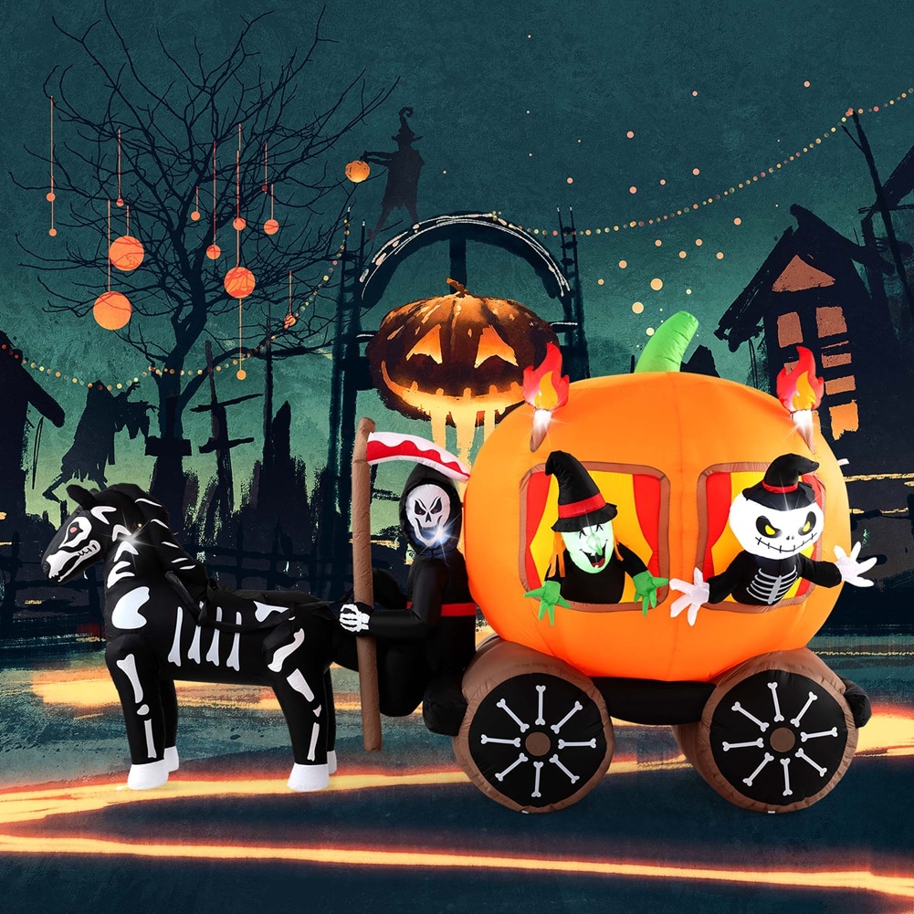 Costway 10.2 ft Long Halloween Inflatable Carriage LED Lighted Carriage ...