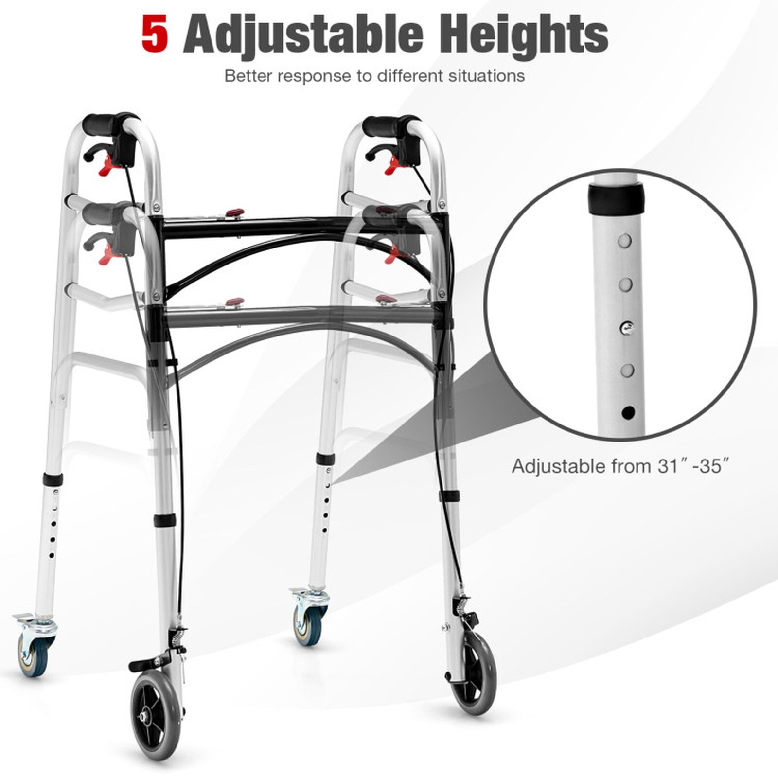 SUGIFT 22.5-in W Aluminum Folding Walker with Wheels Hand and Foot ...